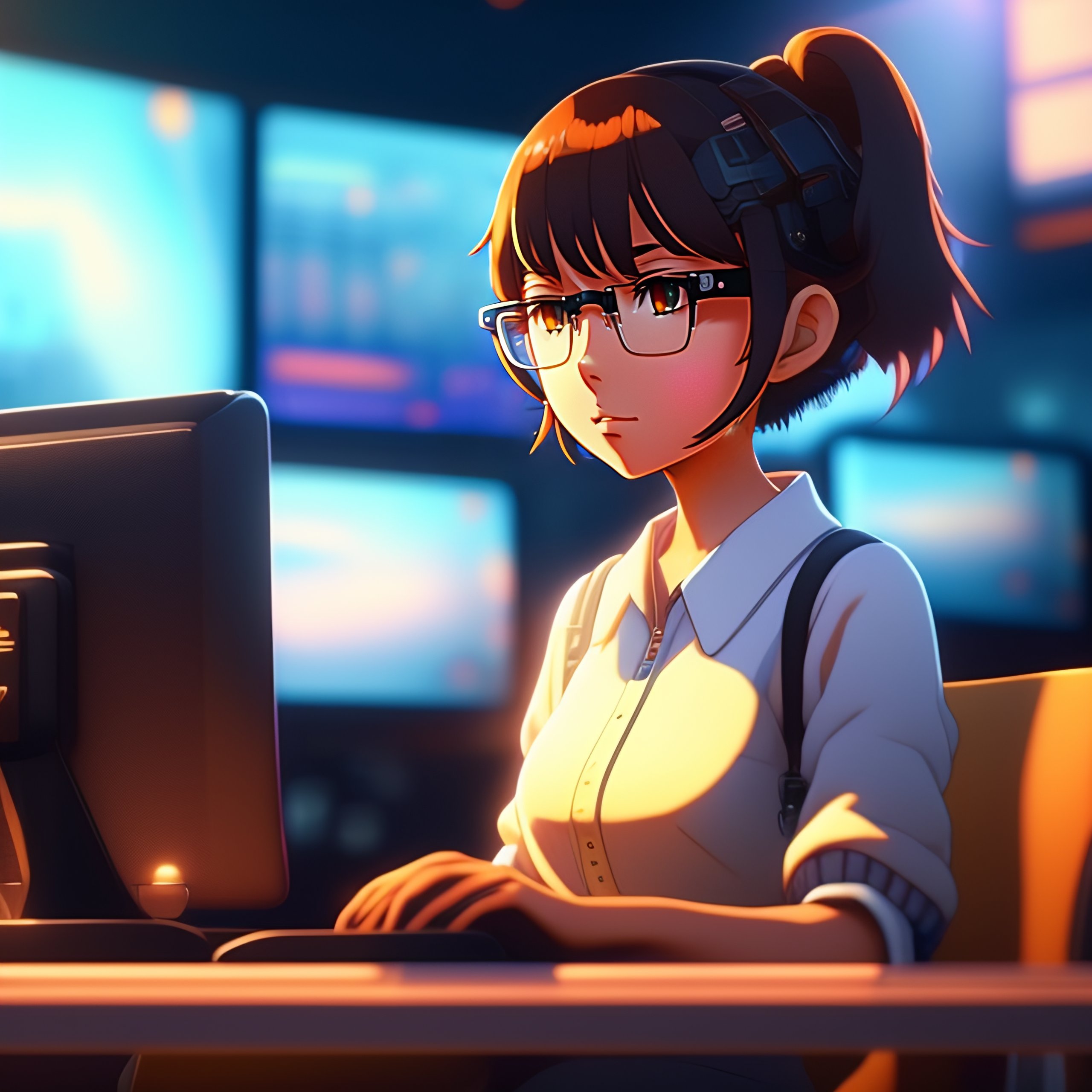 Lexica - Anime screenshot girl with brown middle hair and glasses stay ...