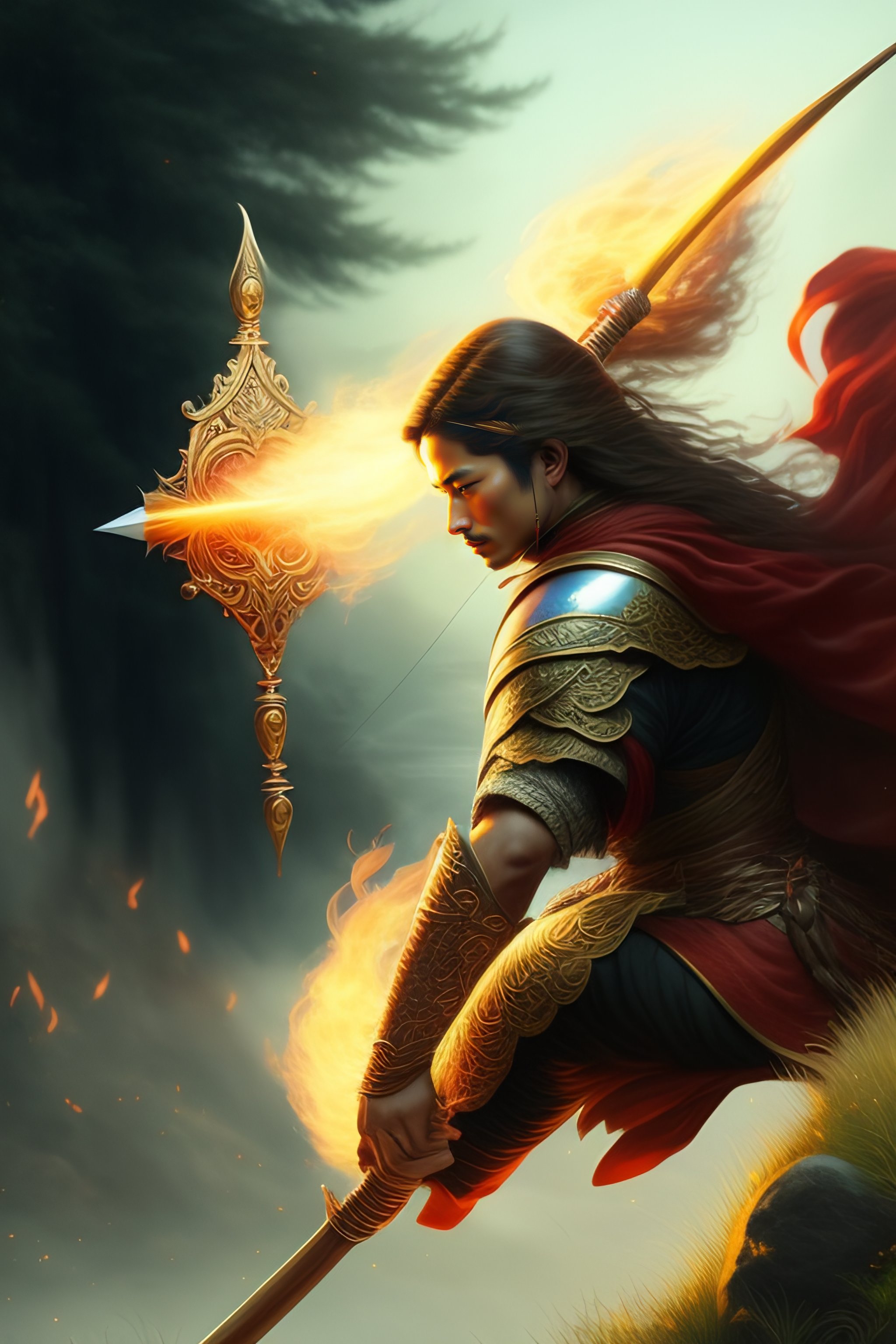 Lexica - Single object, bow without string, shooting an arrow of fire ...