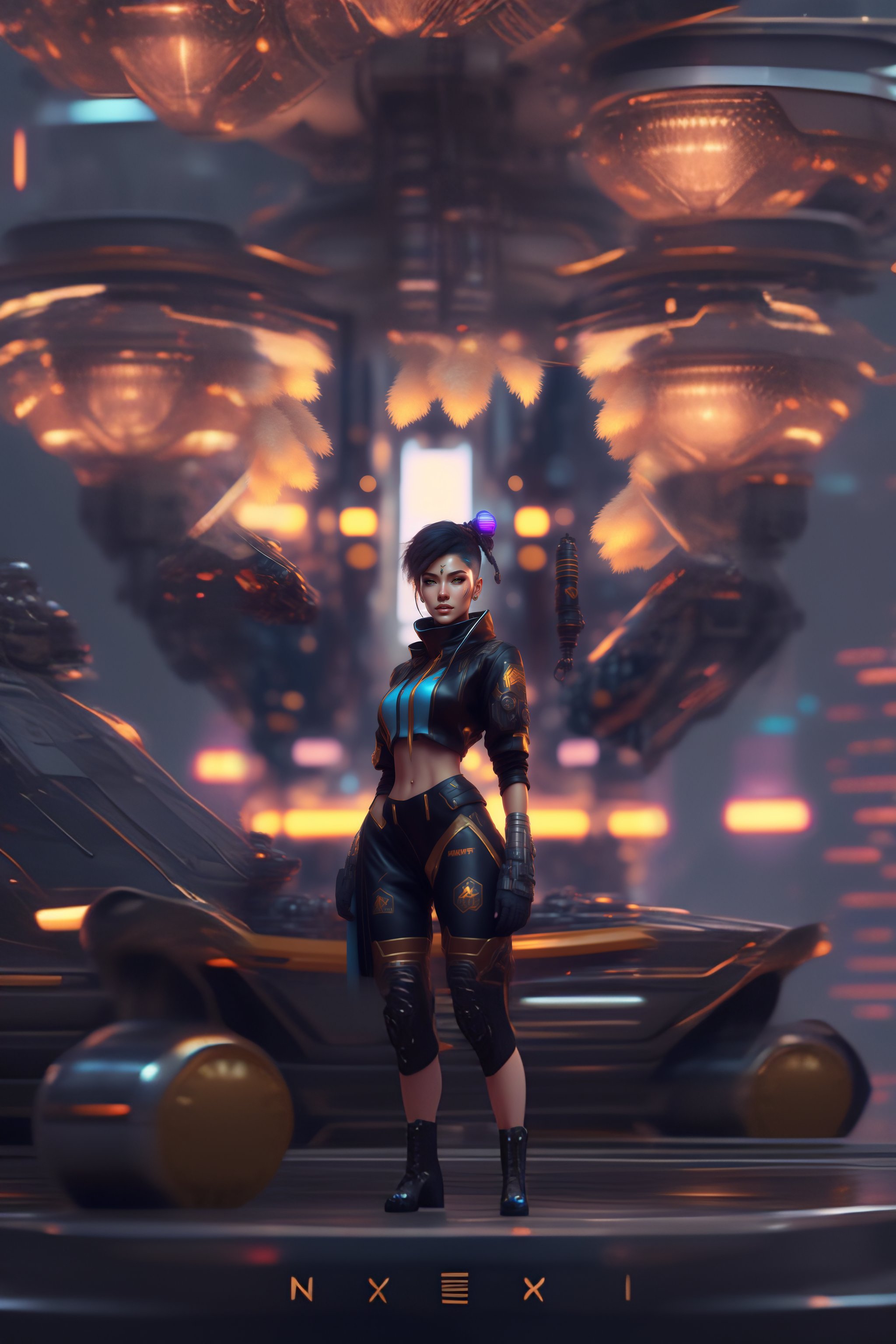 Lexica - Mech Punk clothes with short hair girl, battle status, hyper ...