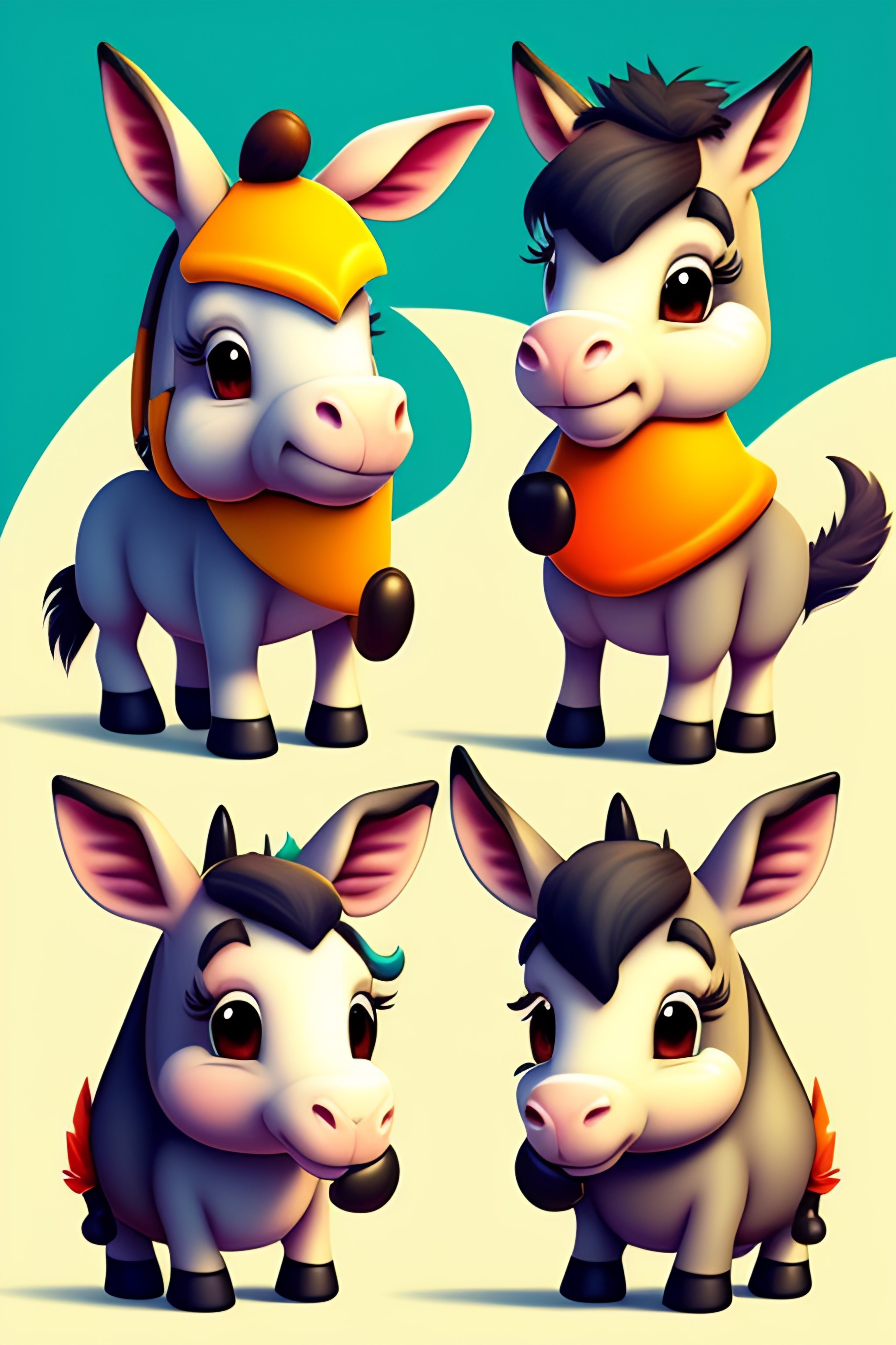 Lexica - A set of cartoon adorable cute donkey in various poses, vector ...