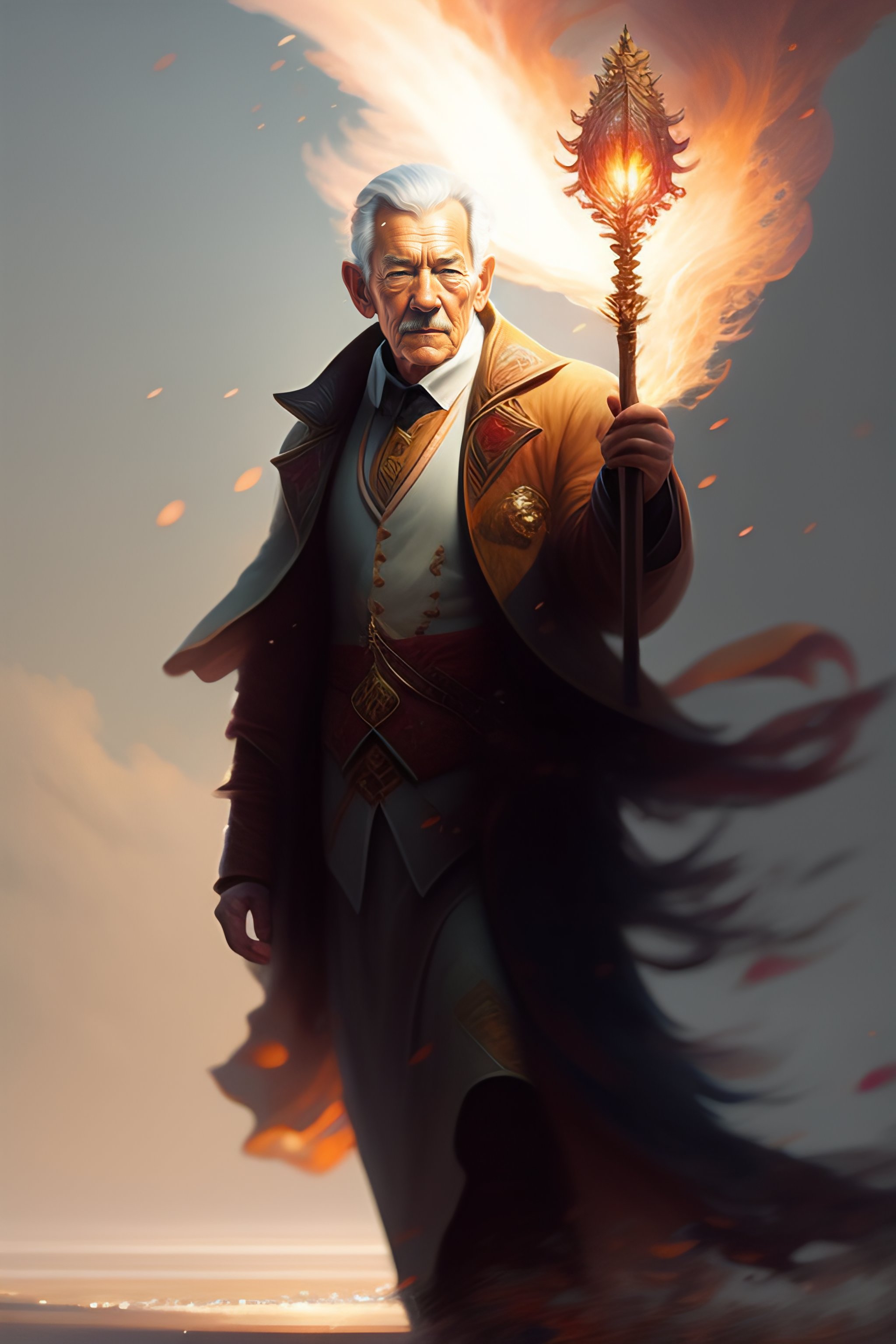 Lexica - Full shot body photo of Ian McKellen as wizard holding a ...