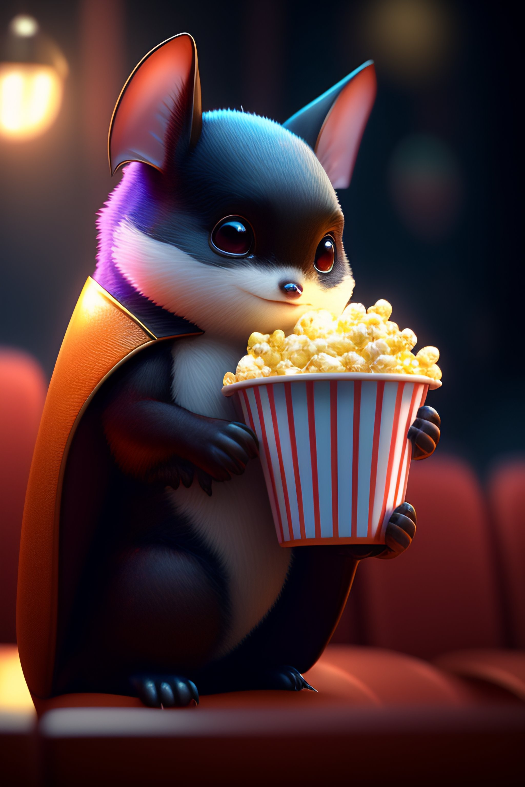 Lexica - Cute small humanoid bat sitting in a movie theater eating ...