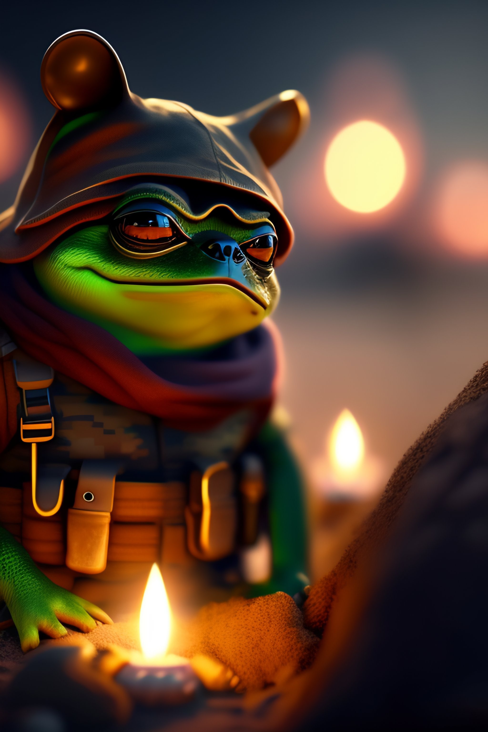 Lexica - An exhausted pepe the frog at the frontlines in the army at ...