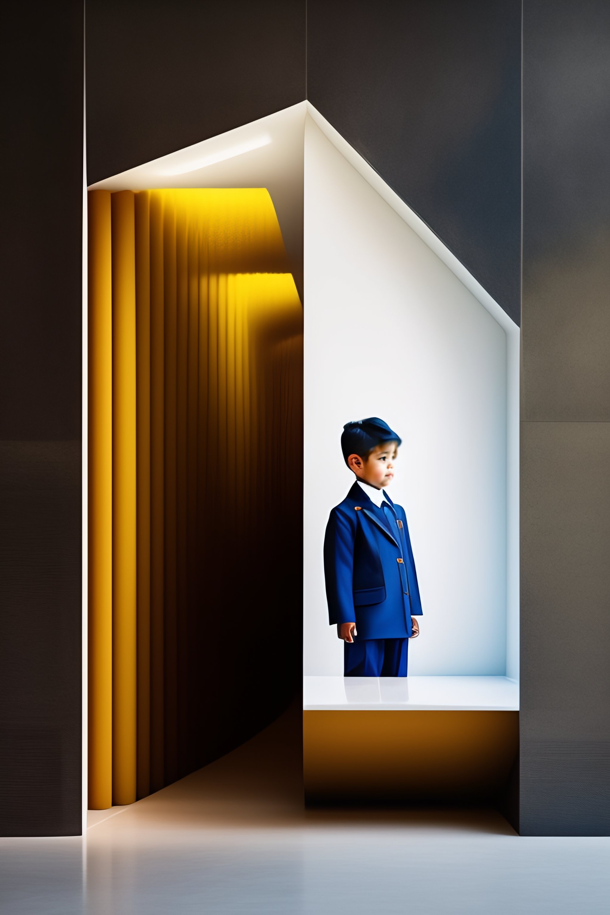 Lexica - Kid in School uniform out of a hole on a wall by zaha hadid ...