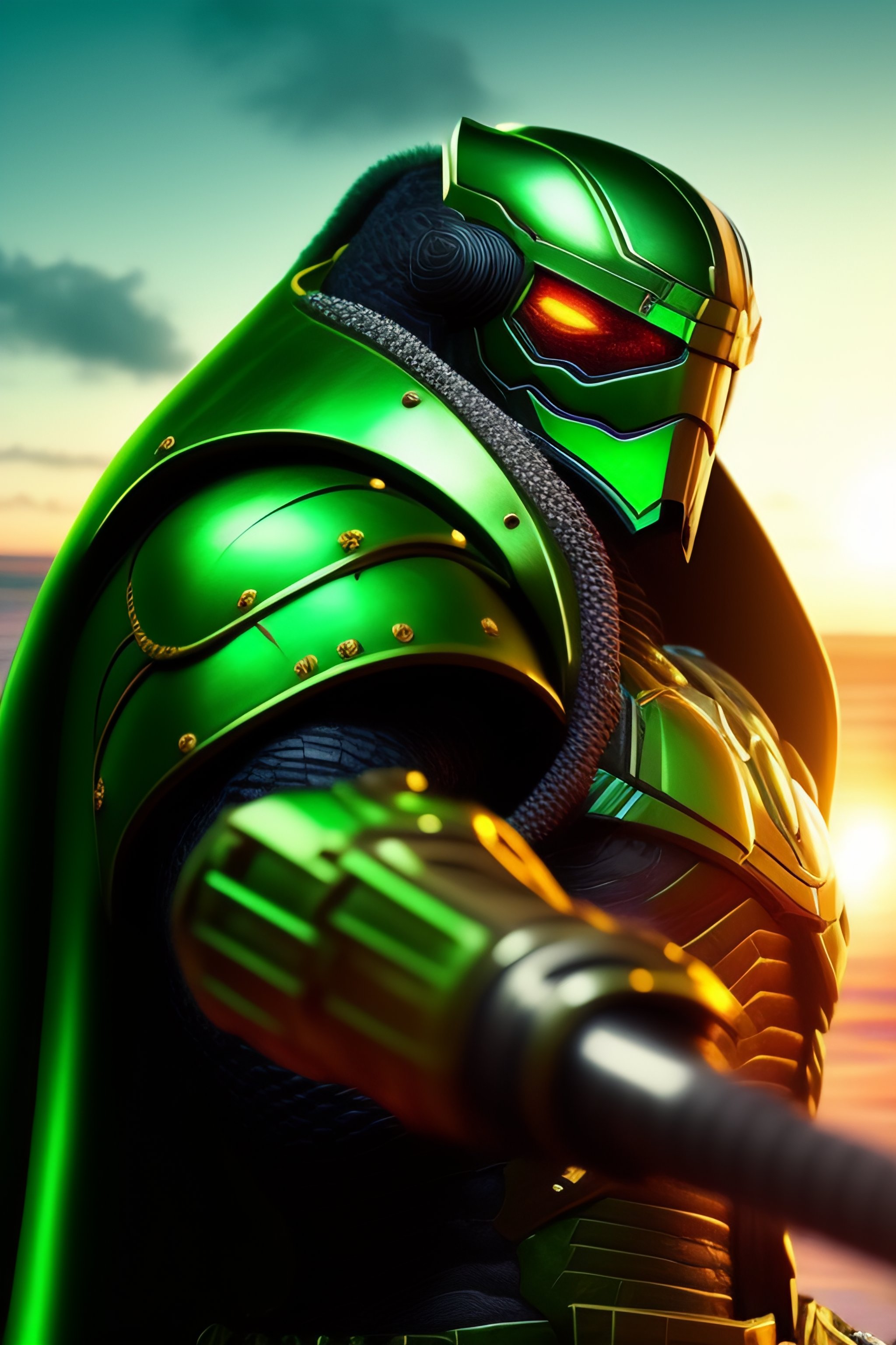 Lexica - A green turtle as the doomslayer,