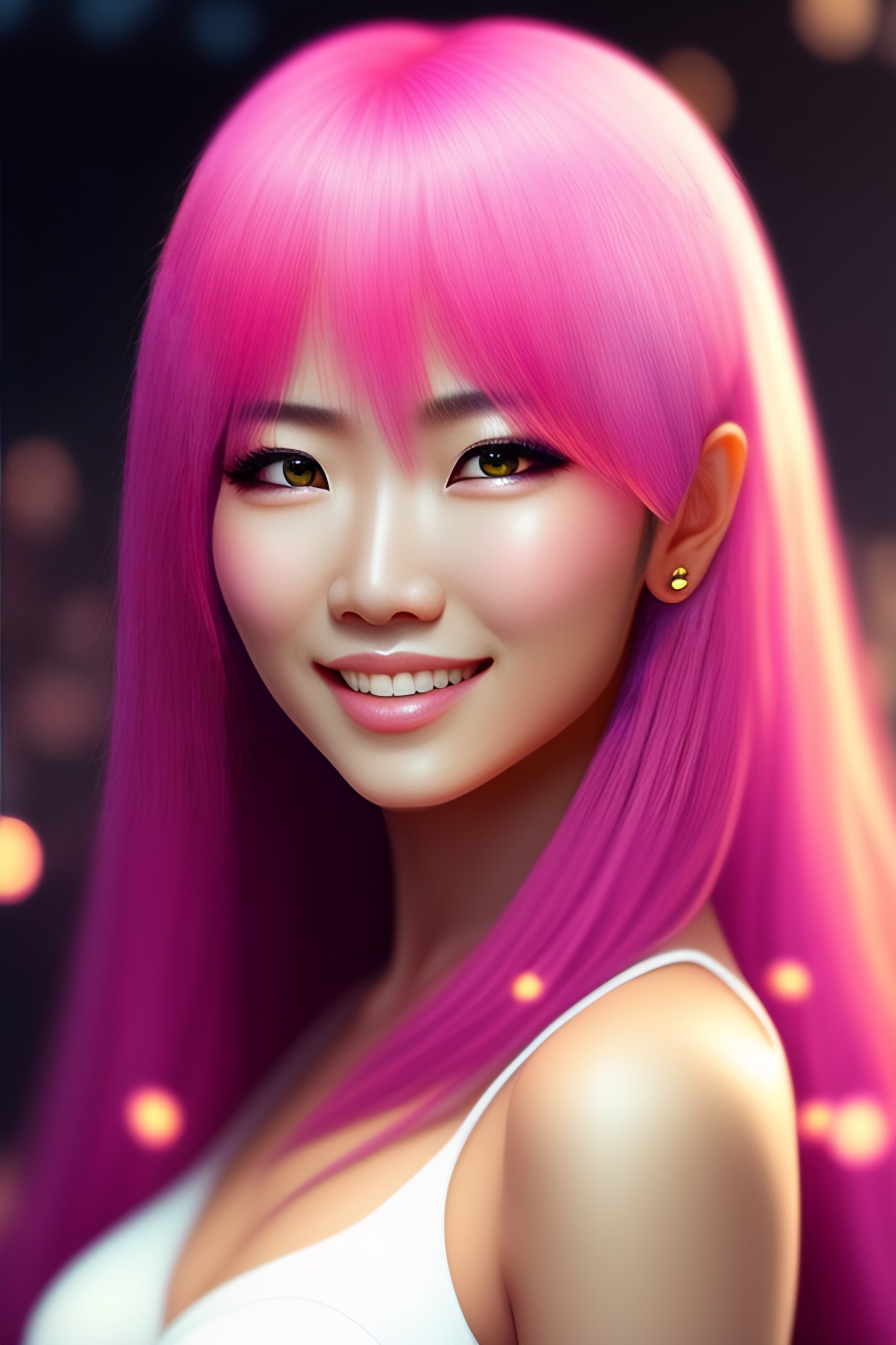 Lexica - Portrait of an asia anime character hyper realistic pink hair ...