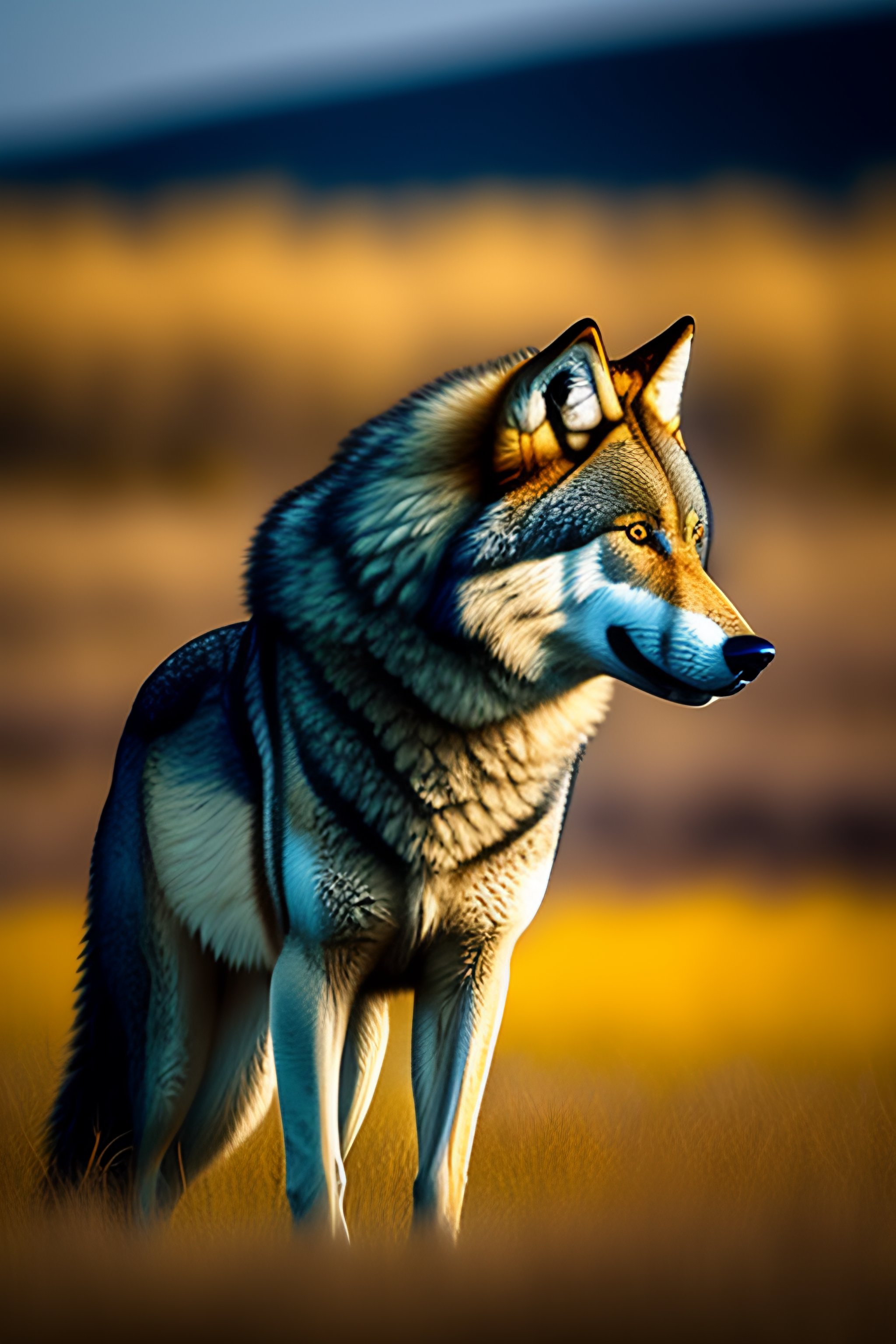 Lexica - The image shows a large, gray wolf with piercing, yellow eyes ...