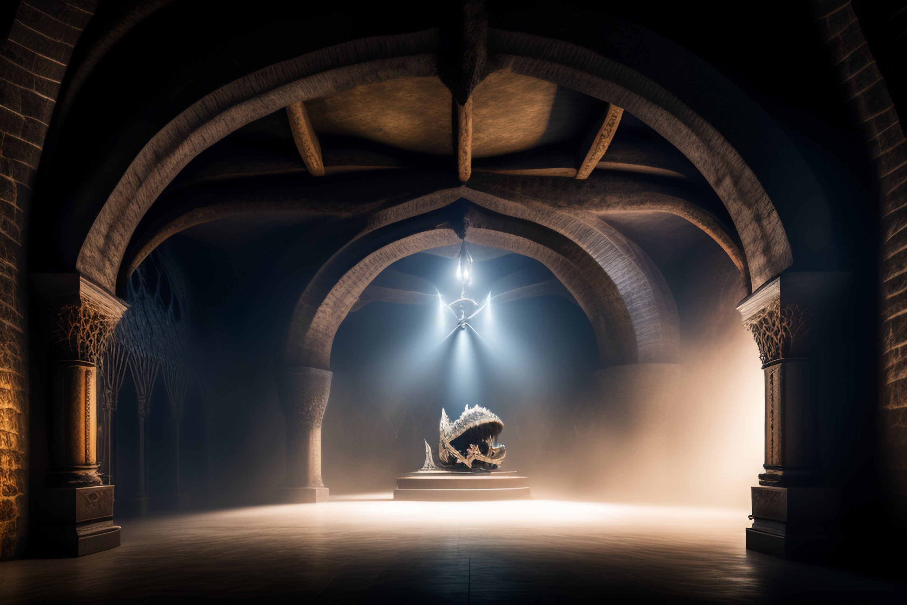 Lexica - Dark fantasy panoramic view of gothic medieval dungeon hall ...