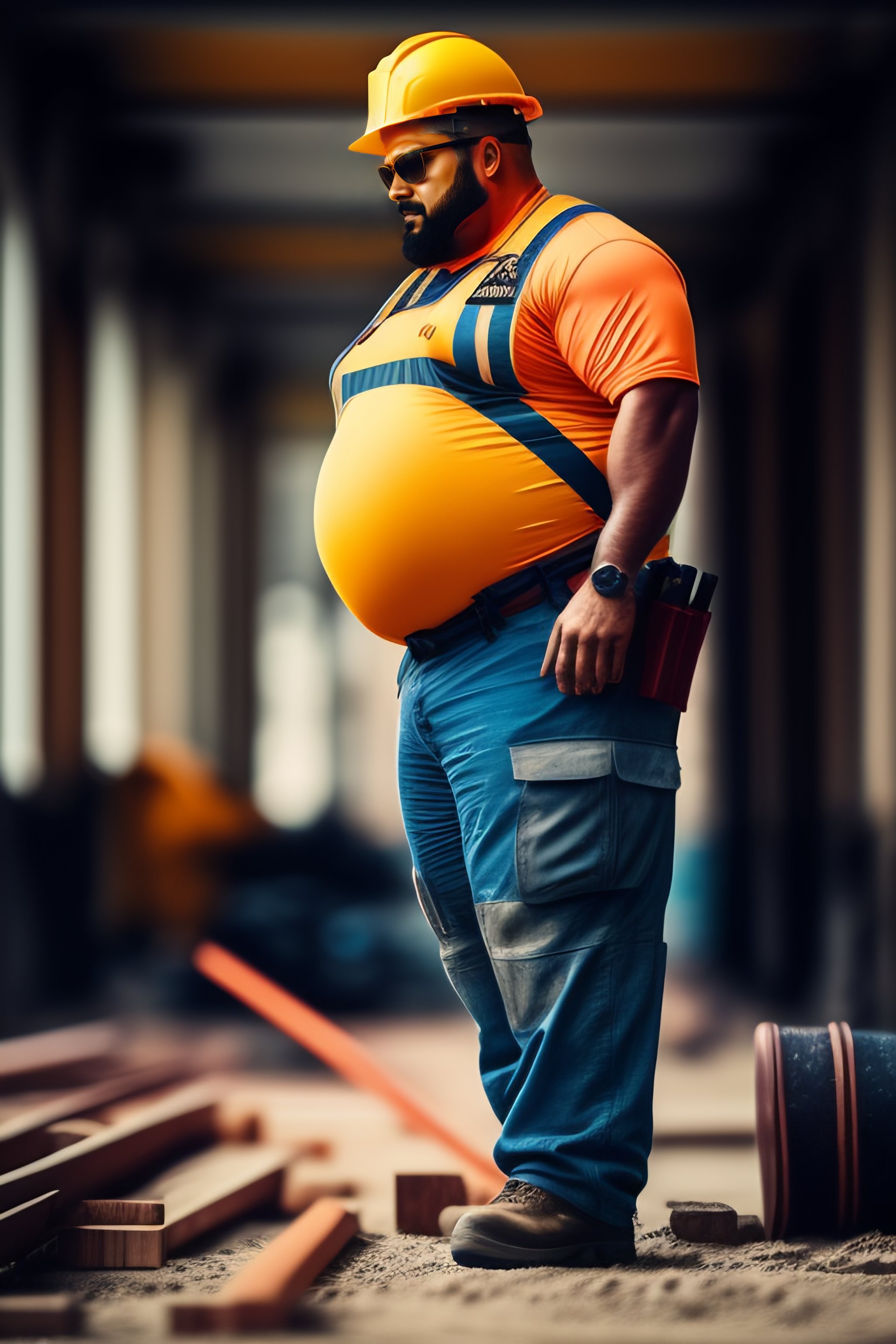 Lexica - A construction worker, with a (very large belly), amateur photo