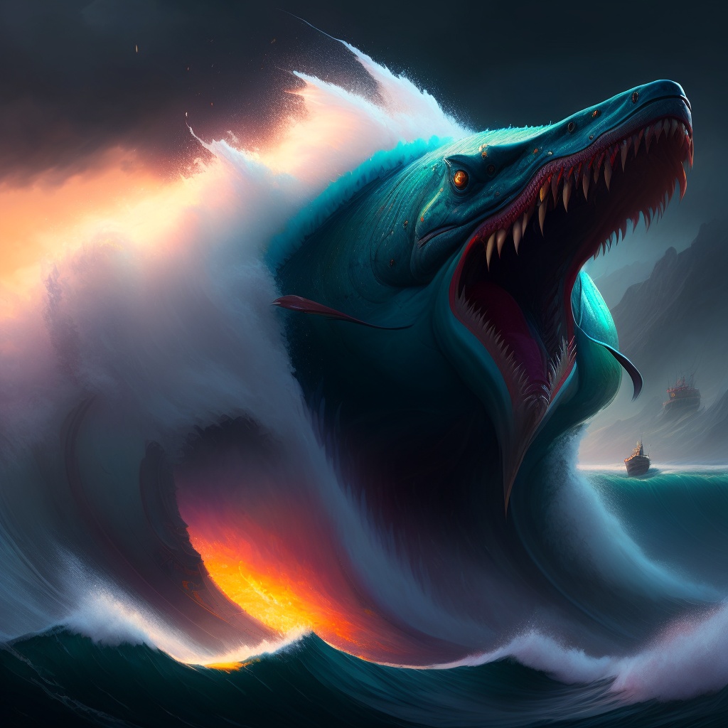 Lexica - Photo of 8k ultra realistic leviathan, sea monster, fighting ...