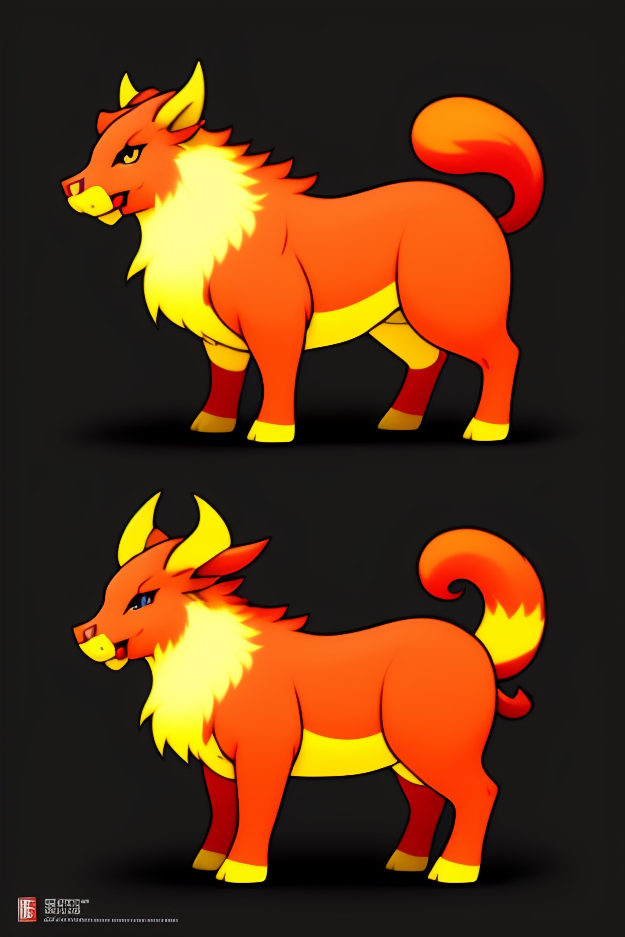 Lexica - Fire type fakemon based on an ox, drawn by ken sugimori in the style of pokemon ...