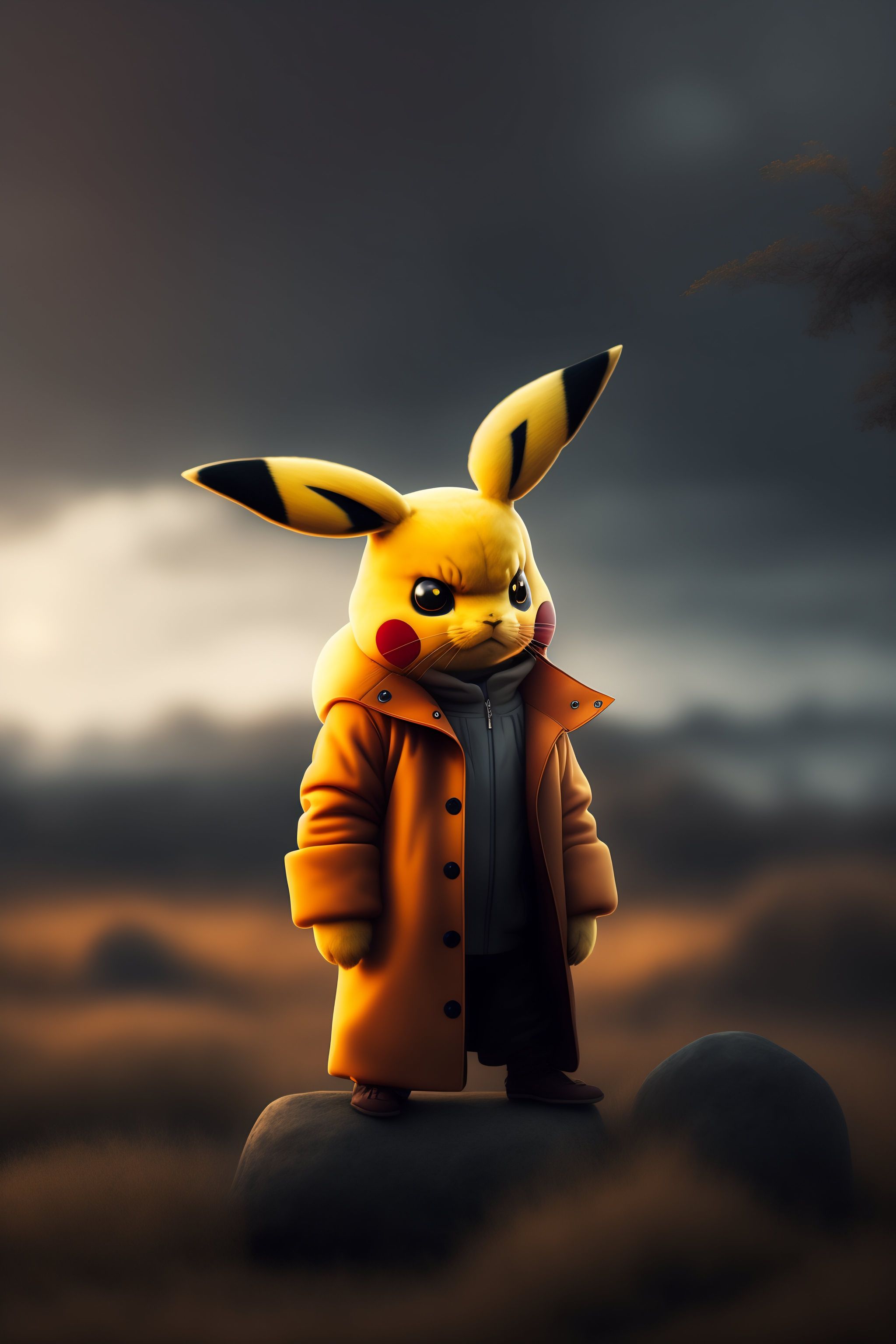 Lexica - A creepy pikachu with a coat