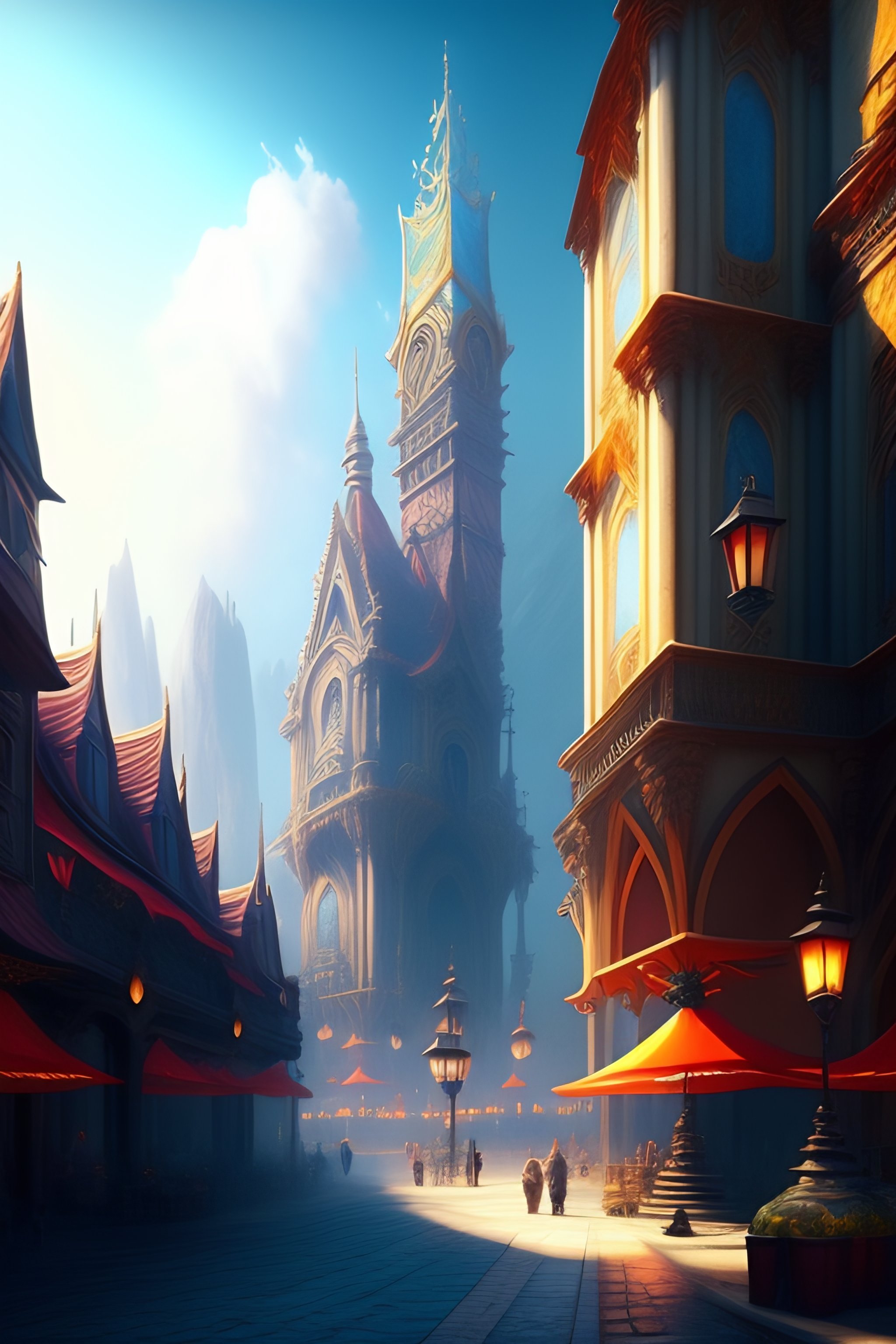 Lexica - Fantasy background, concept art, matte painting, city square ...