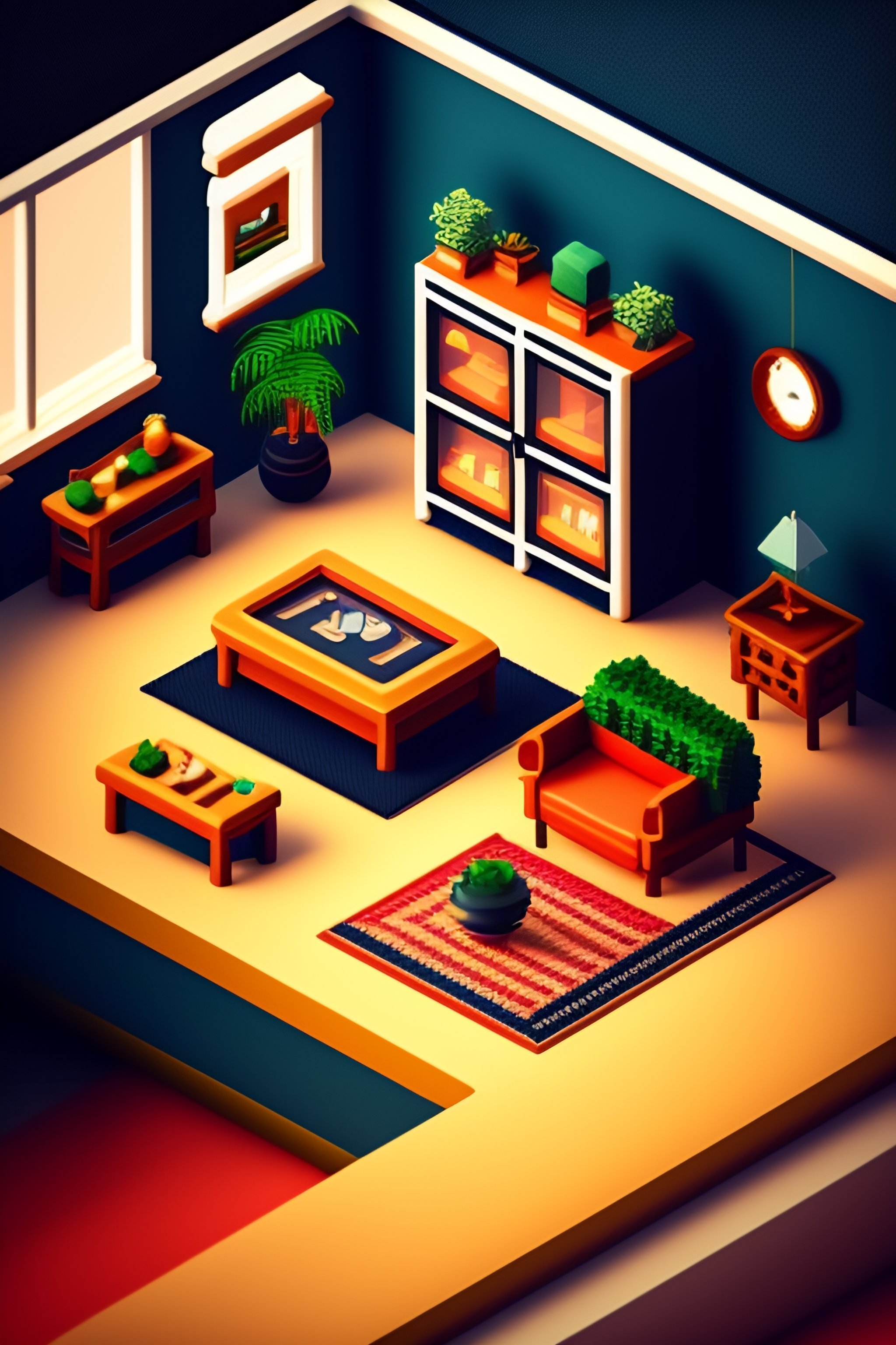 Lexica - Detailed isometric living room, 8 bits