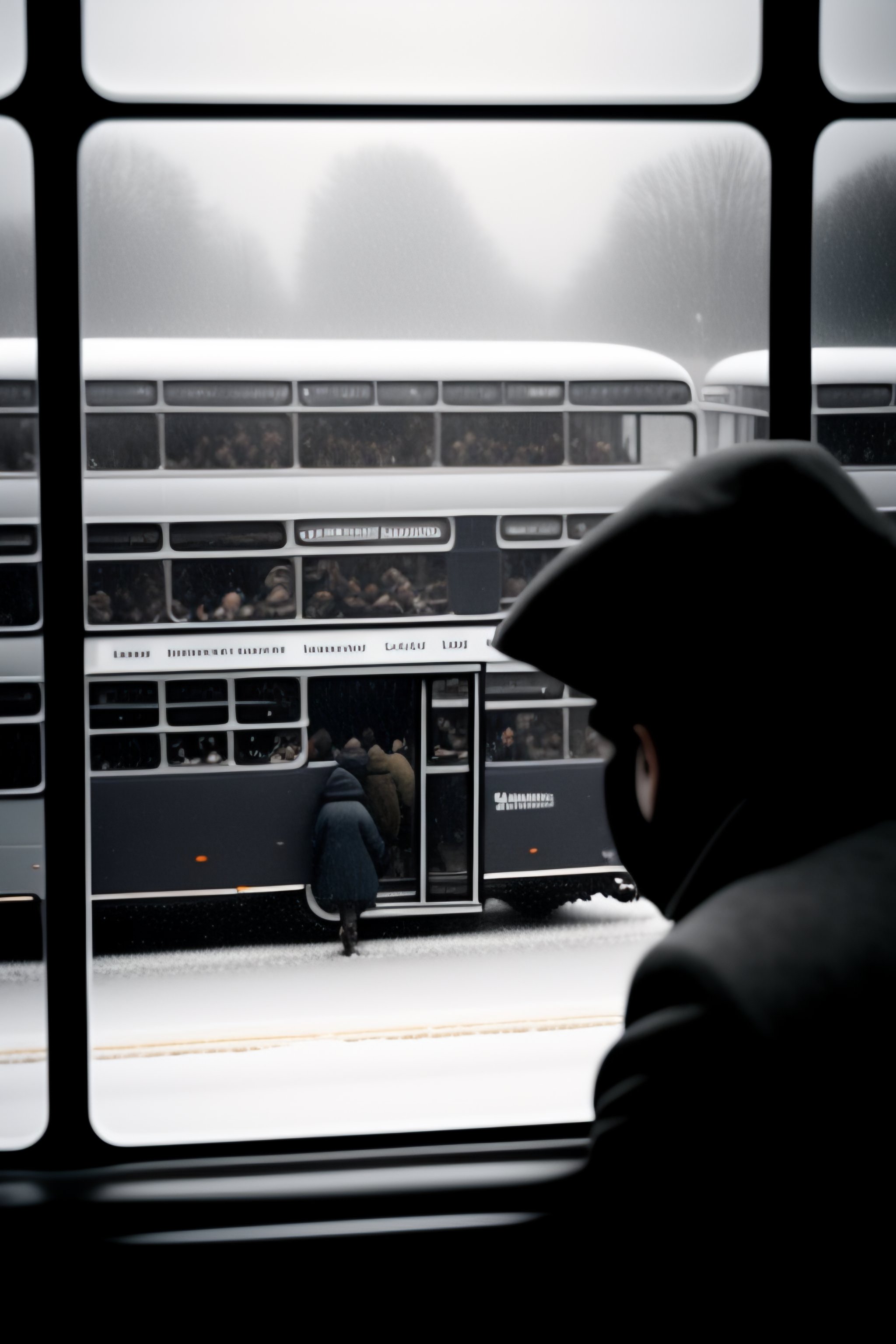 Lexica - View of a bus full of people going to work , view from inside ...