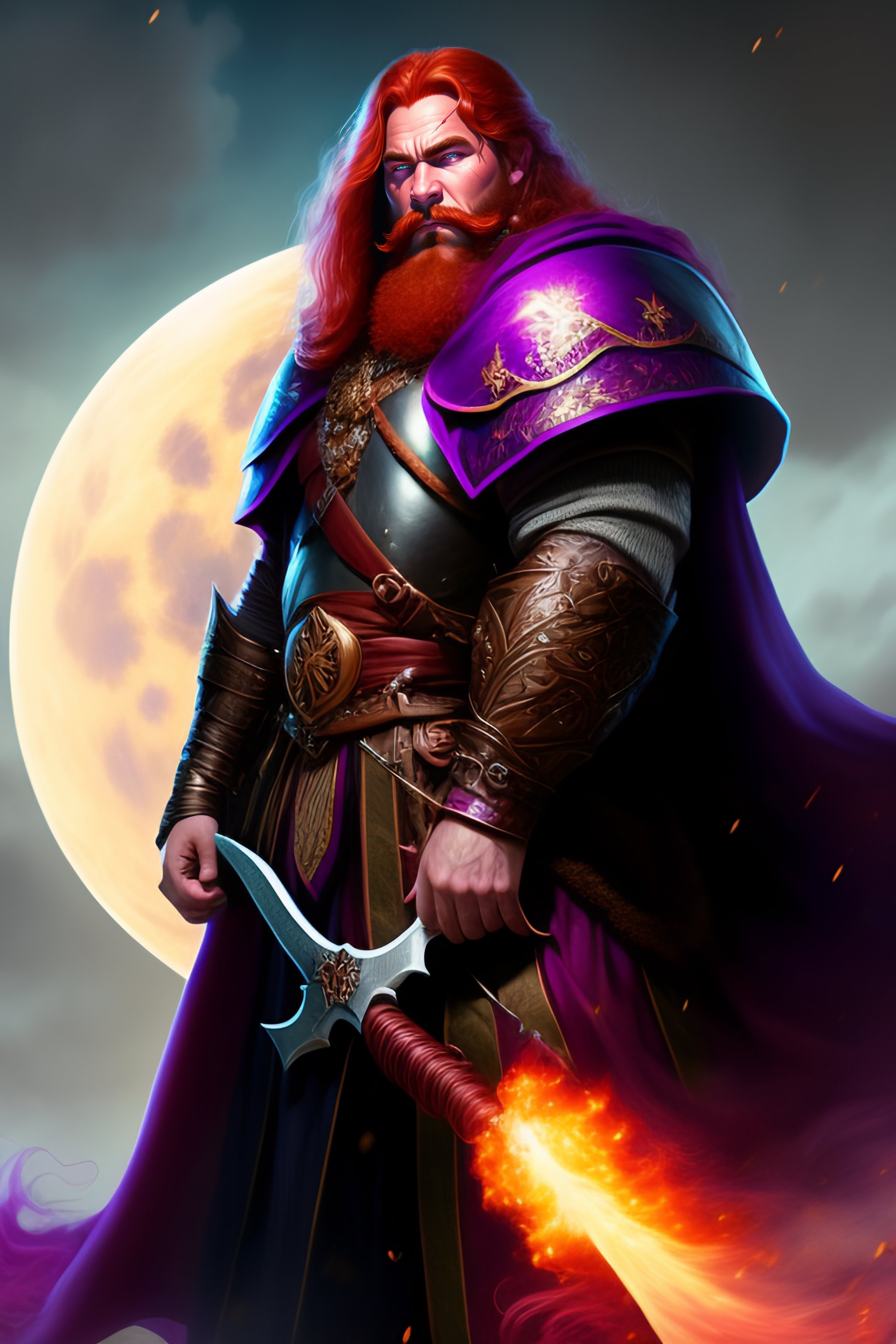 Lexica - Fantasy dwarf, redhead male, very dark purple robes,big shield ...