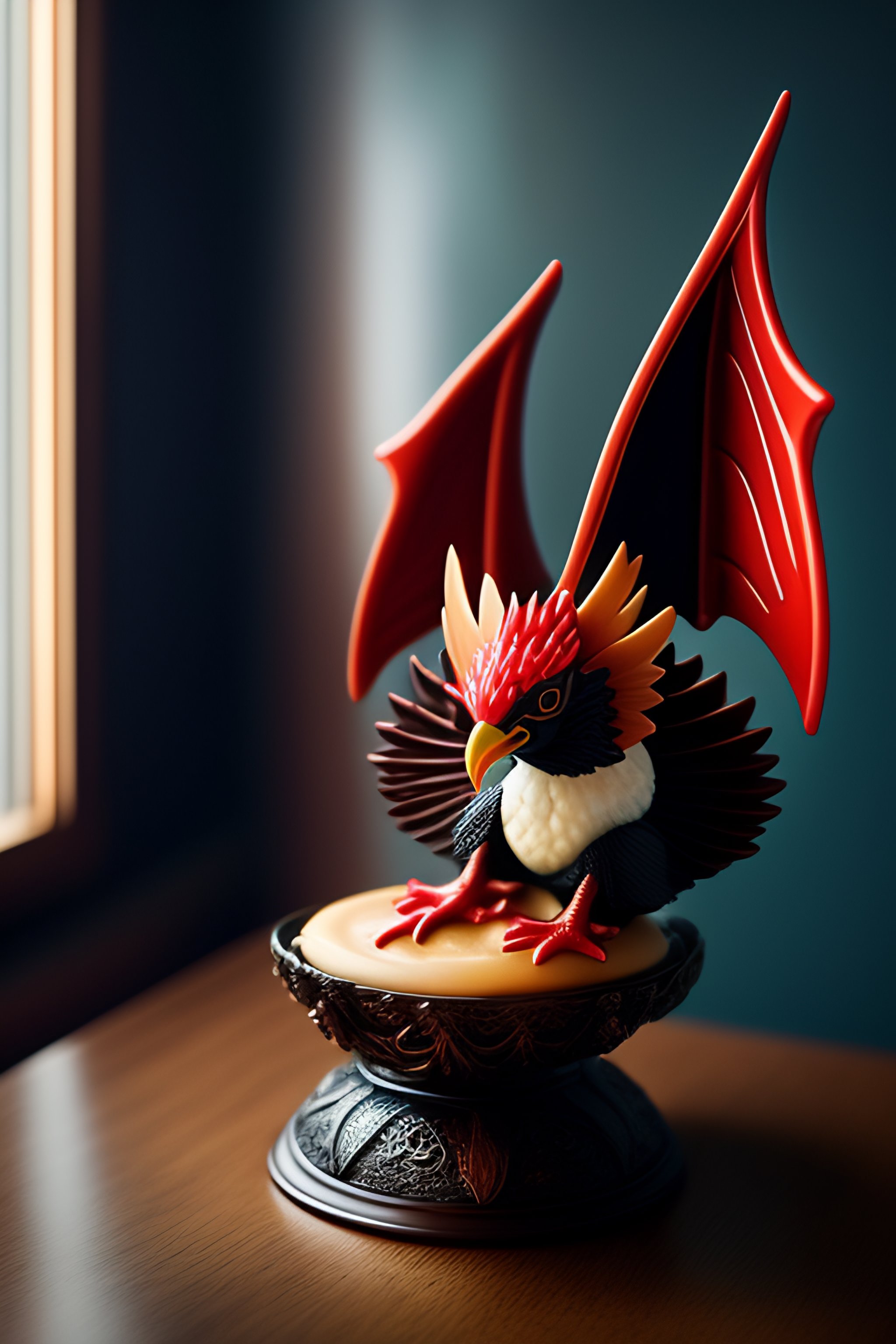 Lexica - Cute single chicken dragon, wings outstretched, sitting on the ...