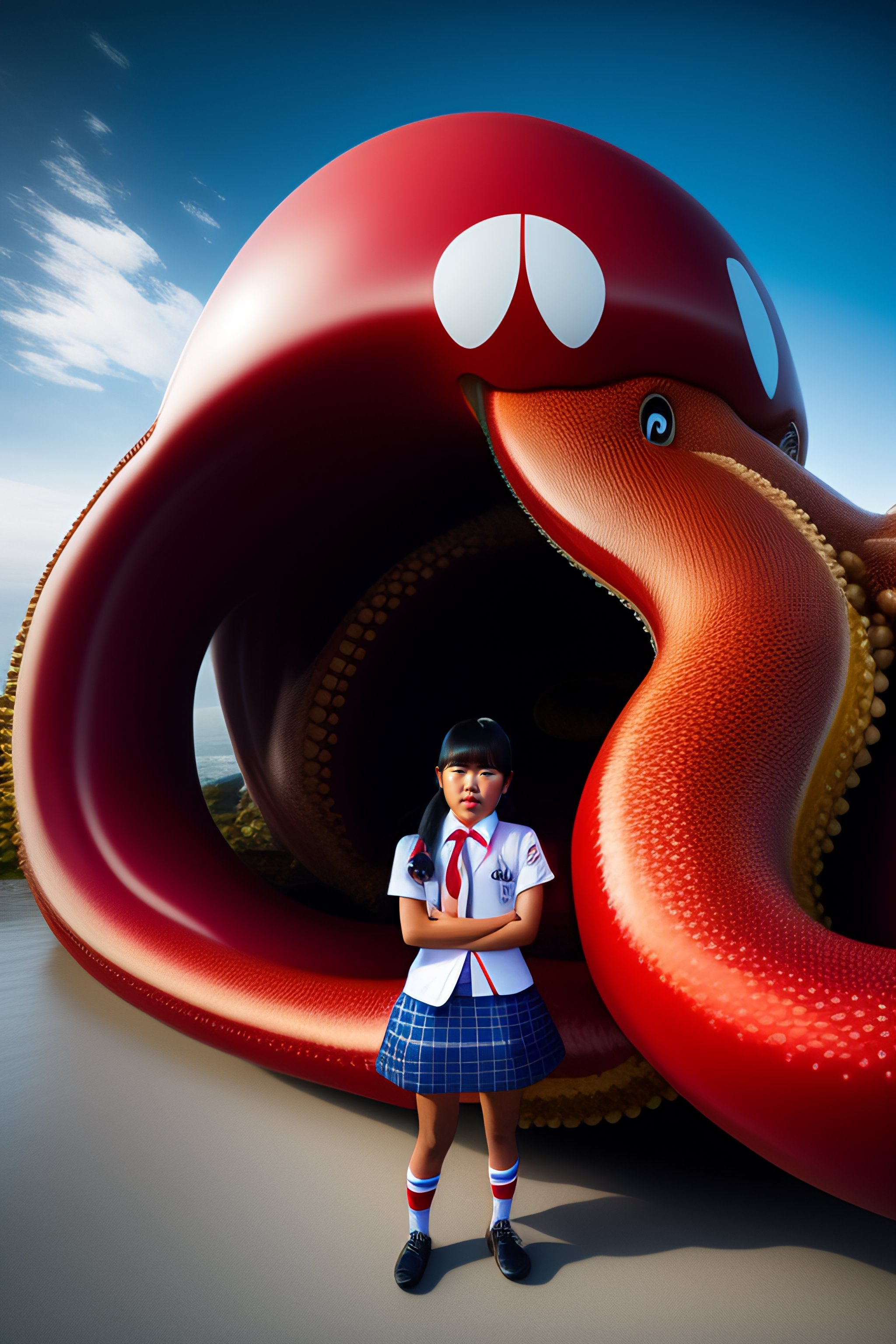 Lexica - Japanese schoolgirl fighting giant octopus