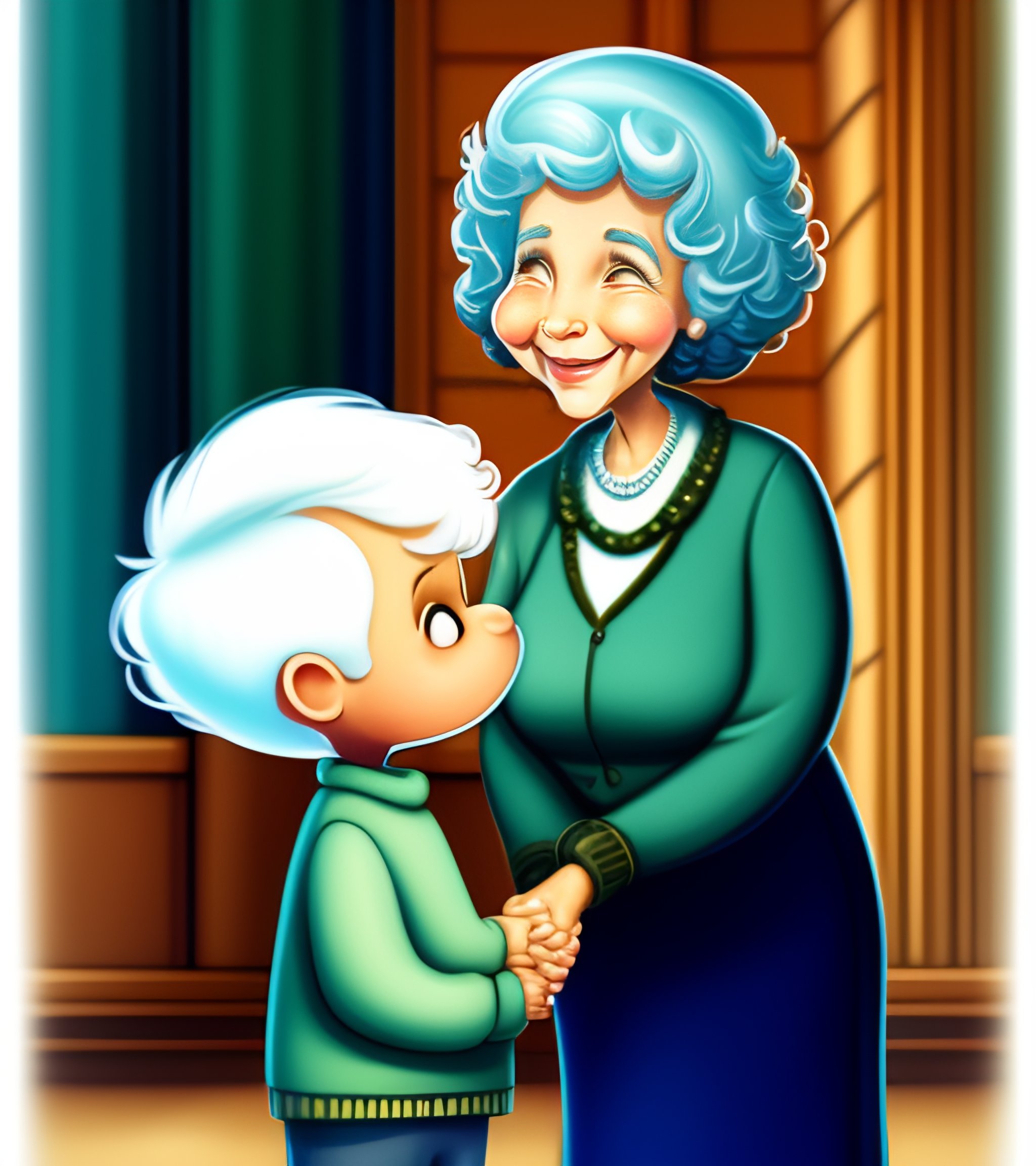 Lexica - Cartoon Caucasian grandmother, short white hair, saying thank ...