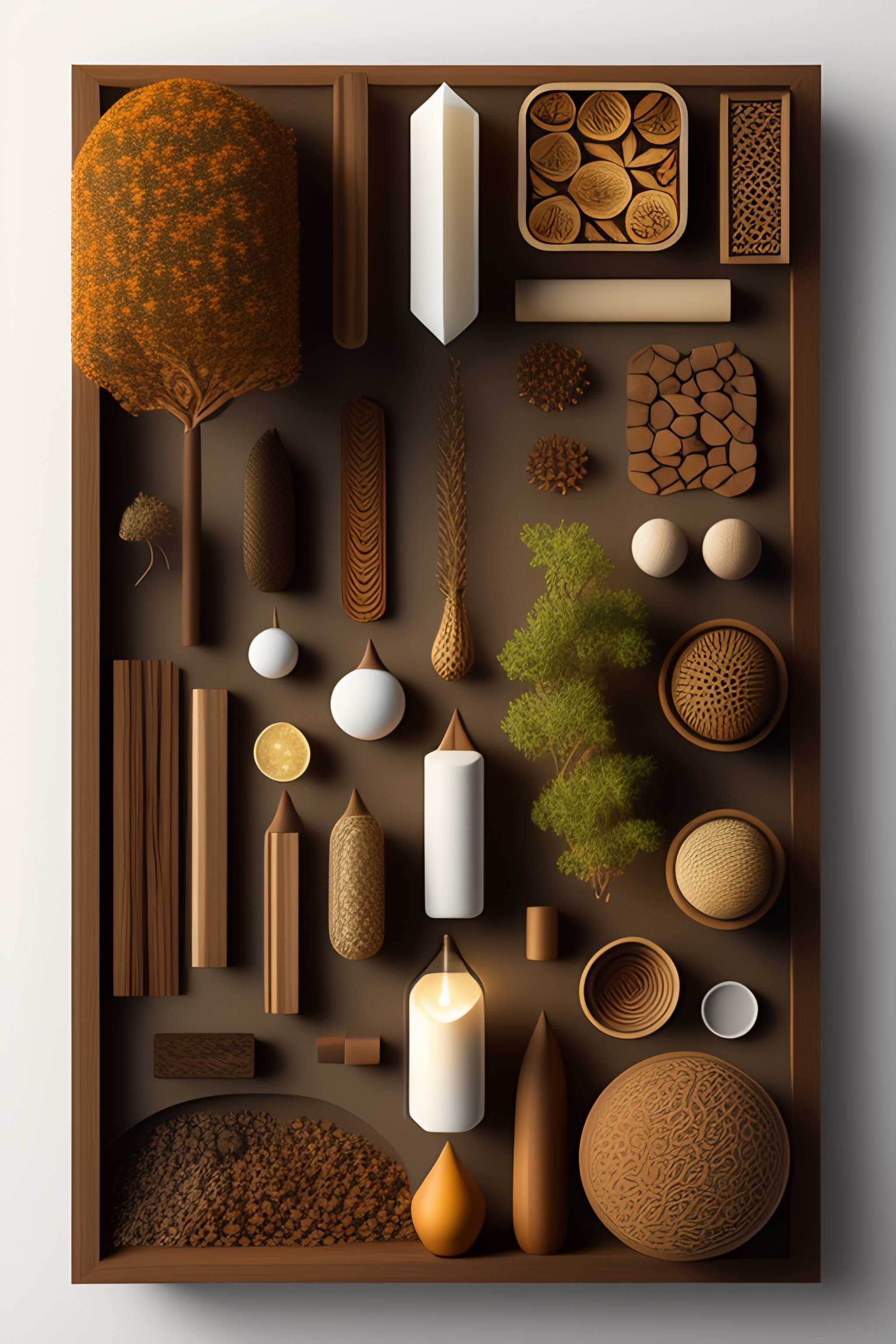 Lexica - 'Psilocybin, Knolling, Knolling layout, Earth tones, Natural ...