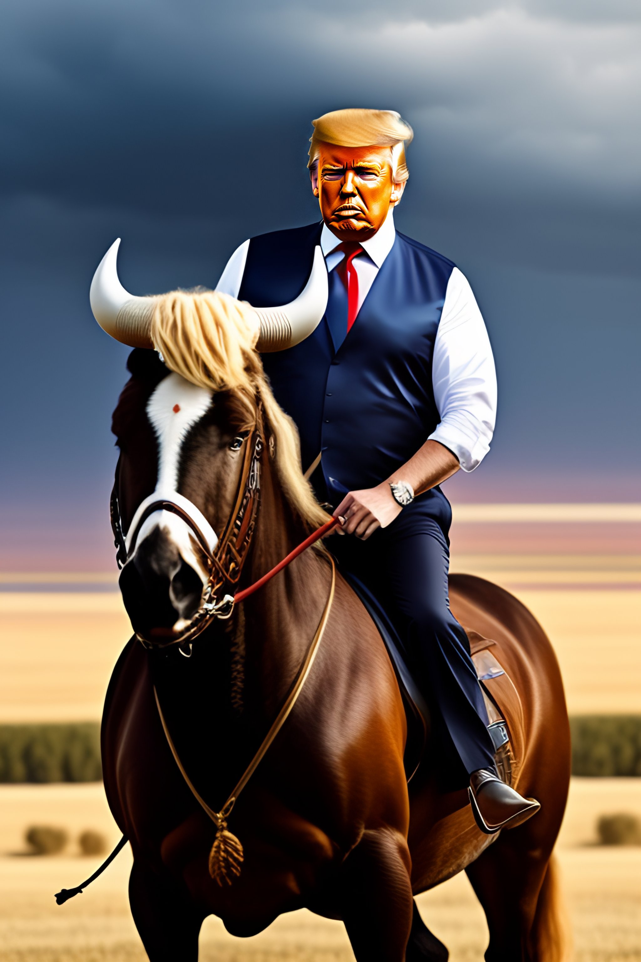 Lexica - Portrait of Donald Trump riding on a bull