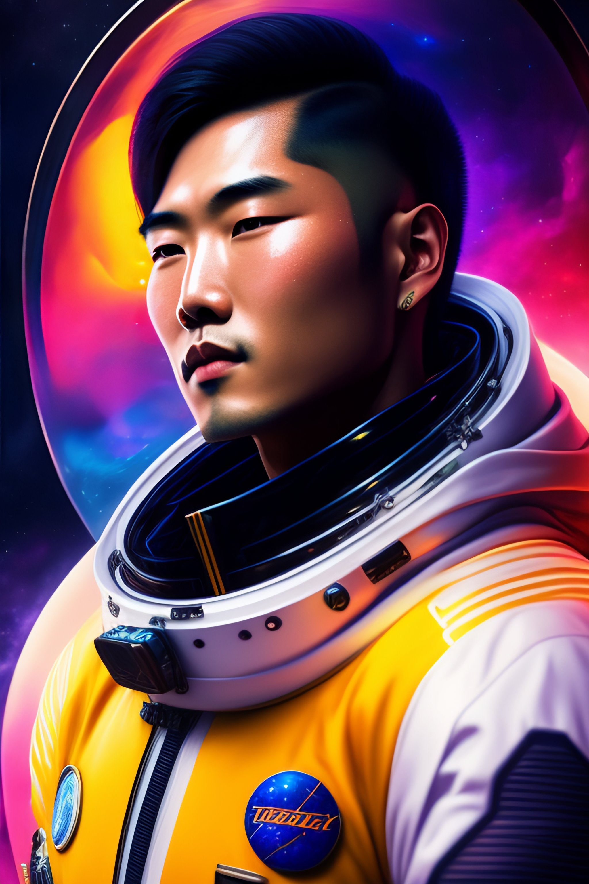 Lexica - Portrait of a beautiful asian man wearing space suit suit ...