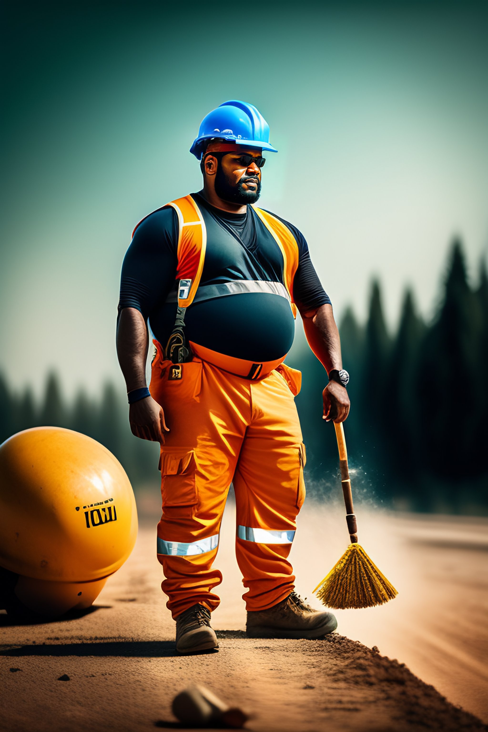 Lexica - A construction worker, with a large belly, amateur photo