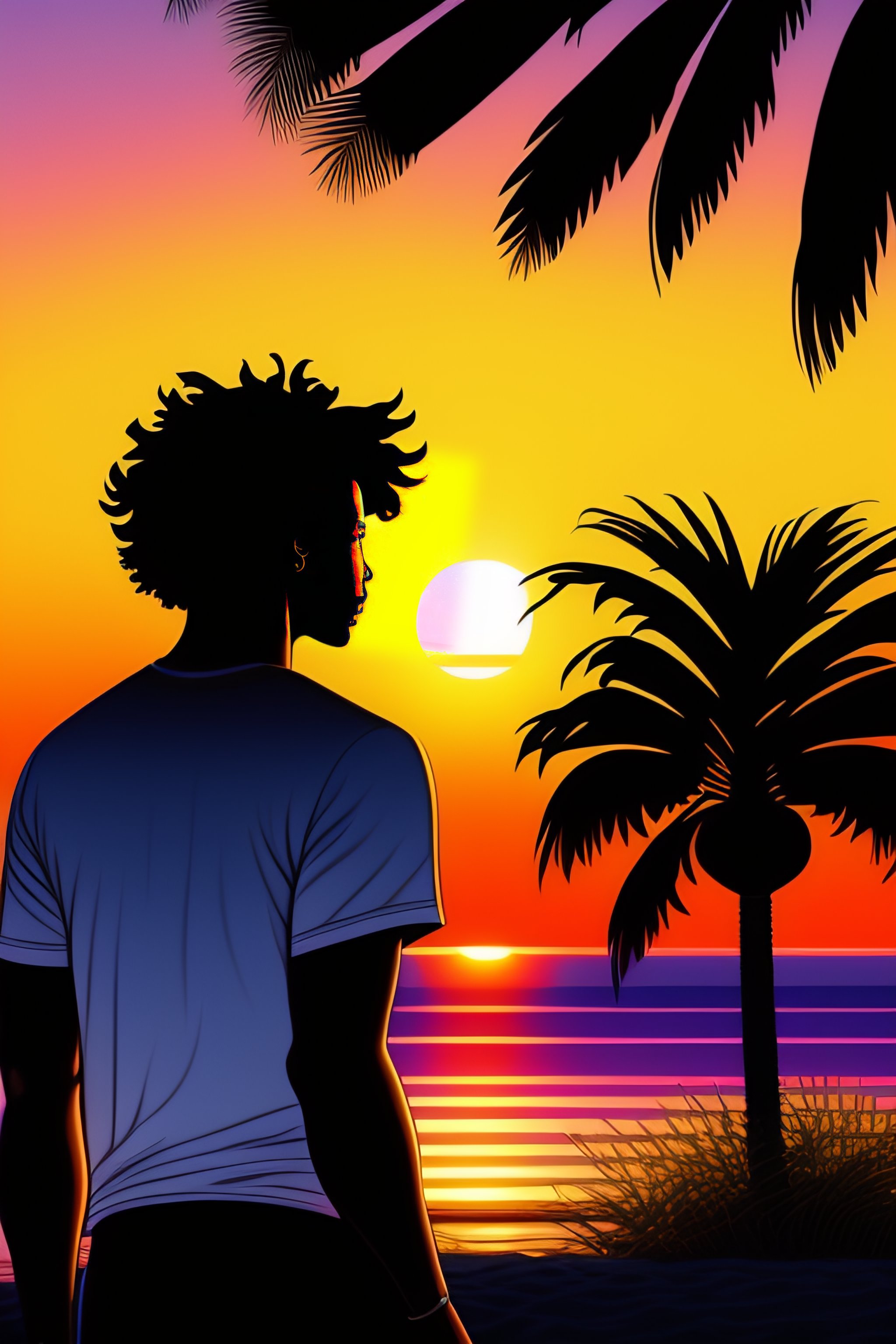 Lexica - Silhouettes of a human couple watching a sunset with palm ...