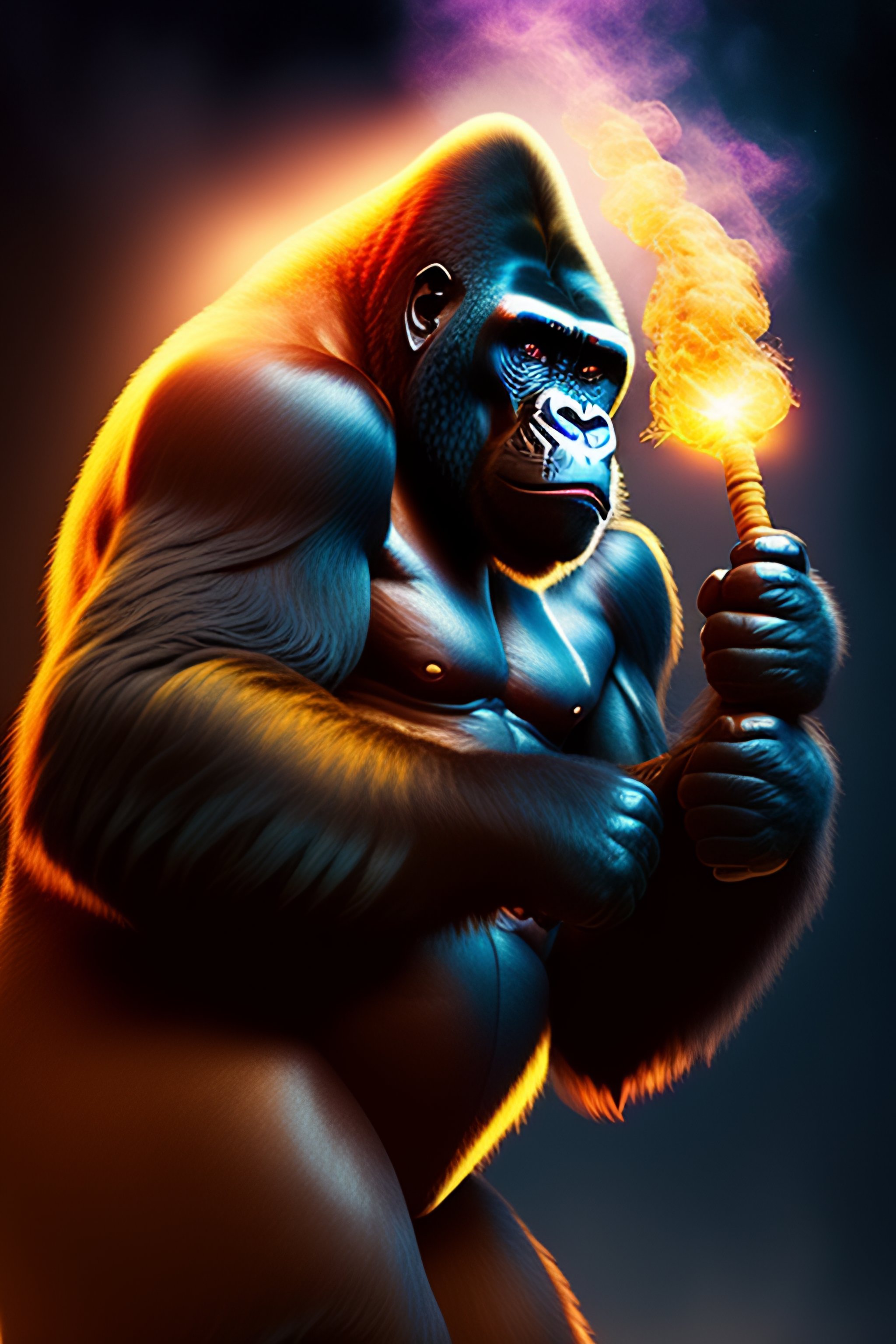 Lexica - A gorilla wizard casting spells