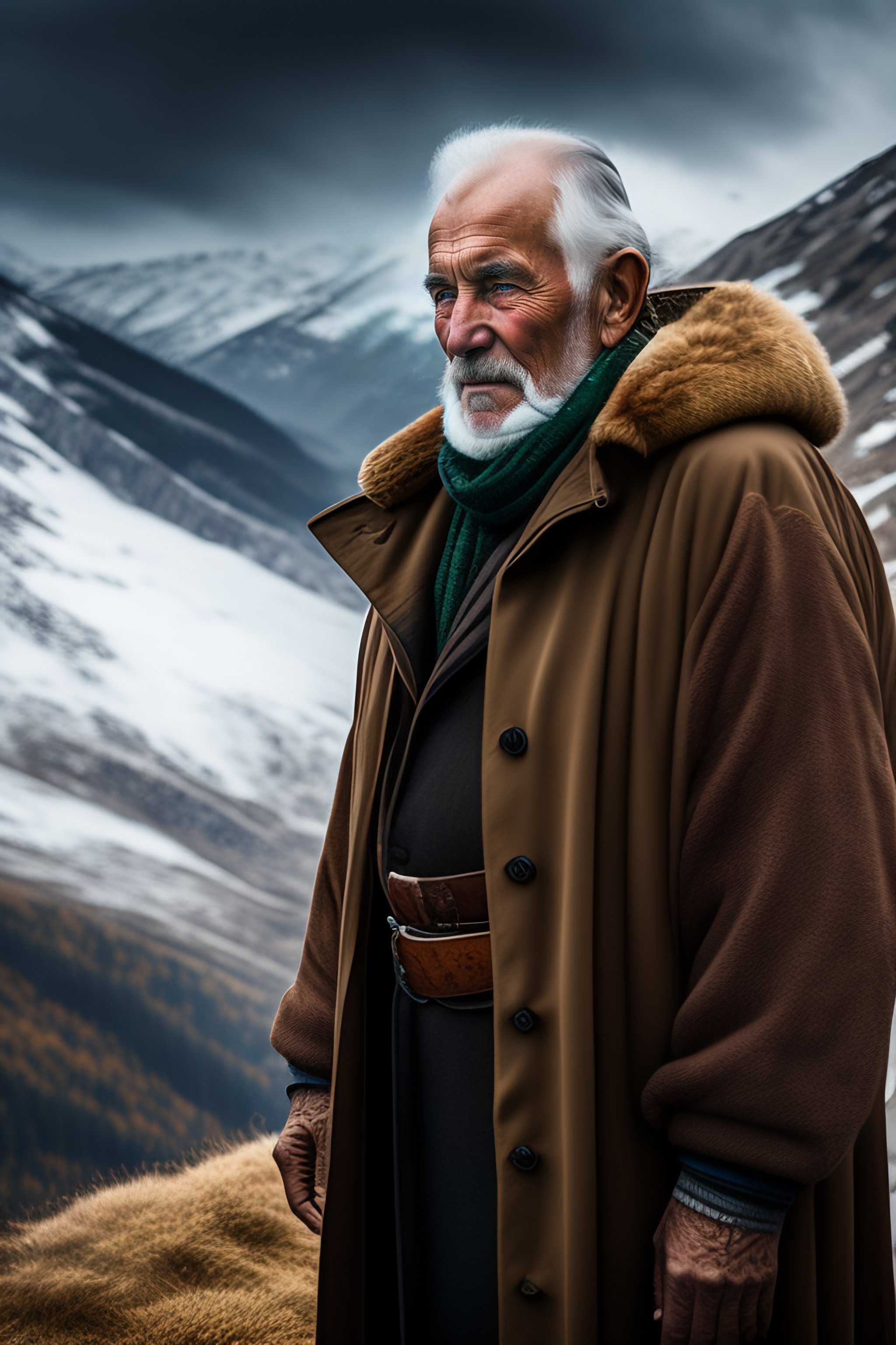 Lexica - Caucasian, Dagestani old man shepard in mountains, rainy ...