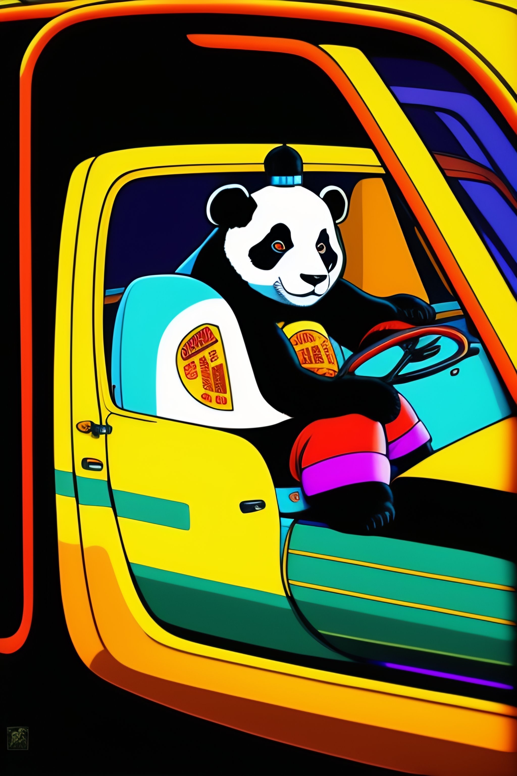 Lexica - 60s cartoon style photo of a Panda bear wearing underground ...