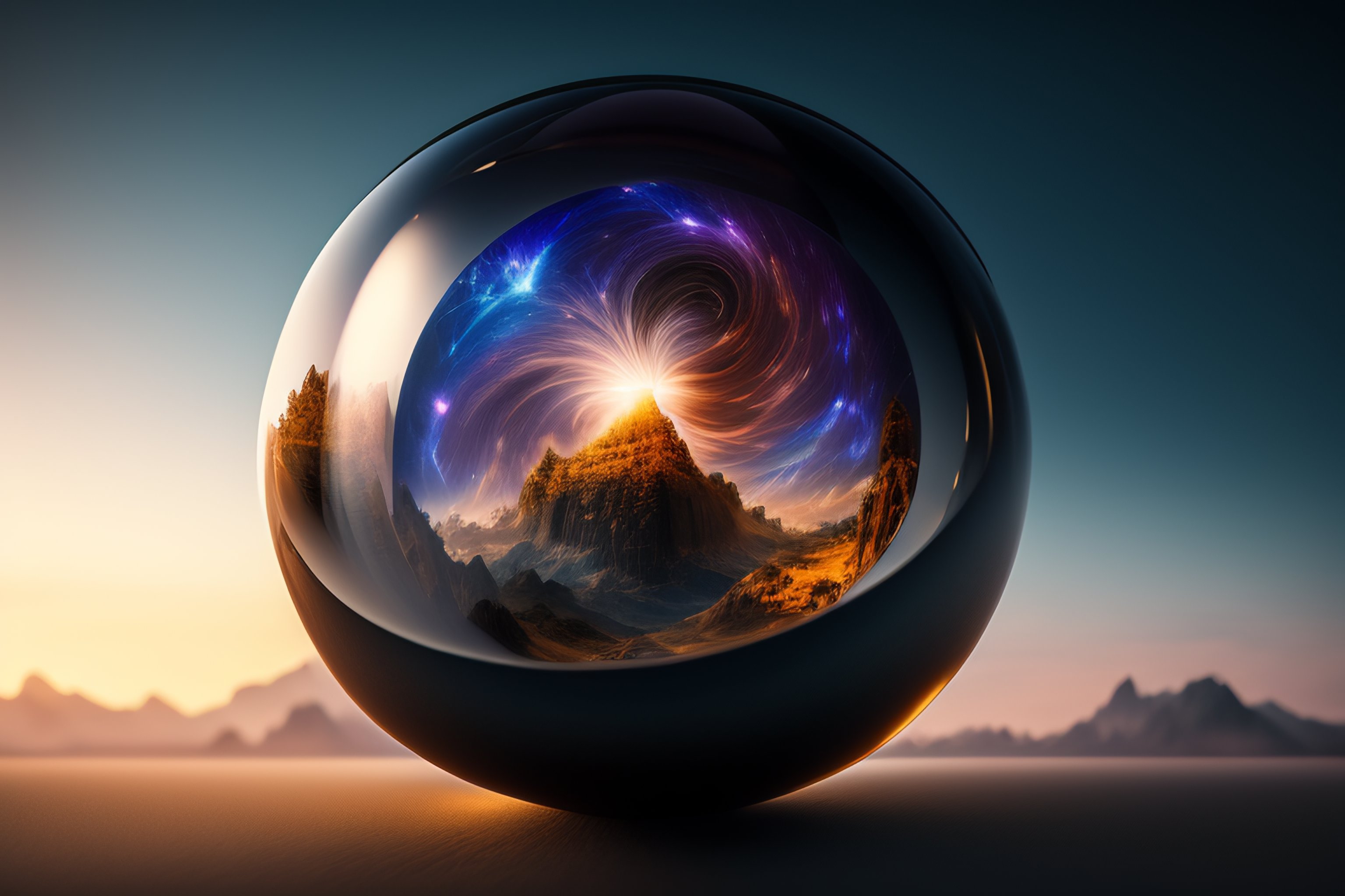 Lexica - Epic shot of a huge lighting in a beautiful glass Sphere ...