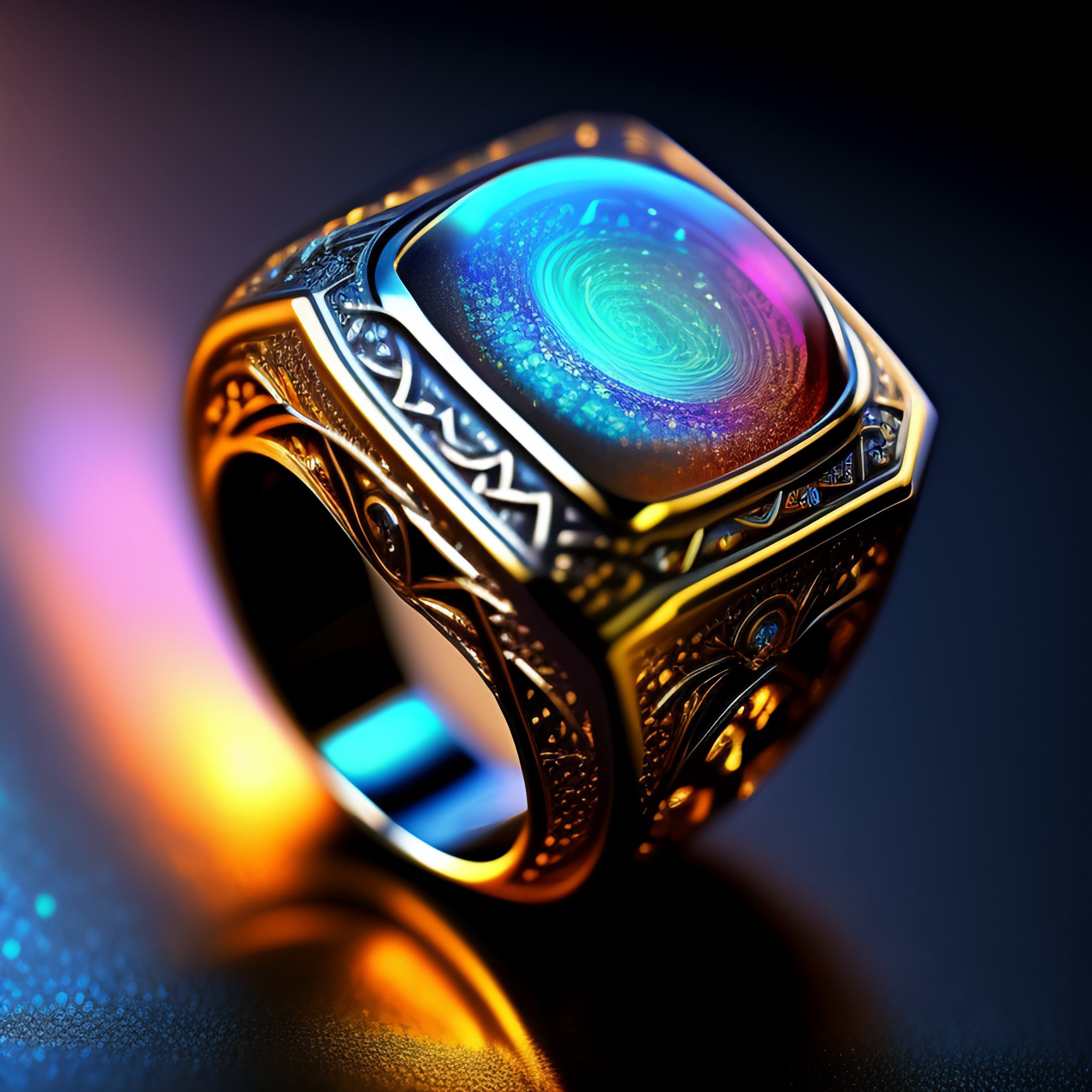 Lexica - Intricate design on cyberpunk man's ring, metallic silver ...