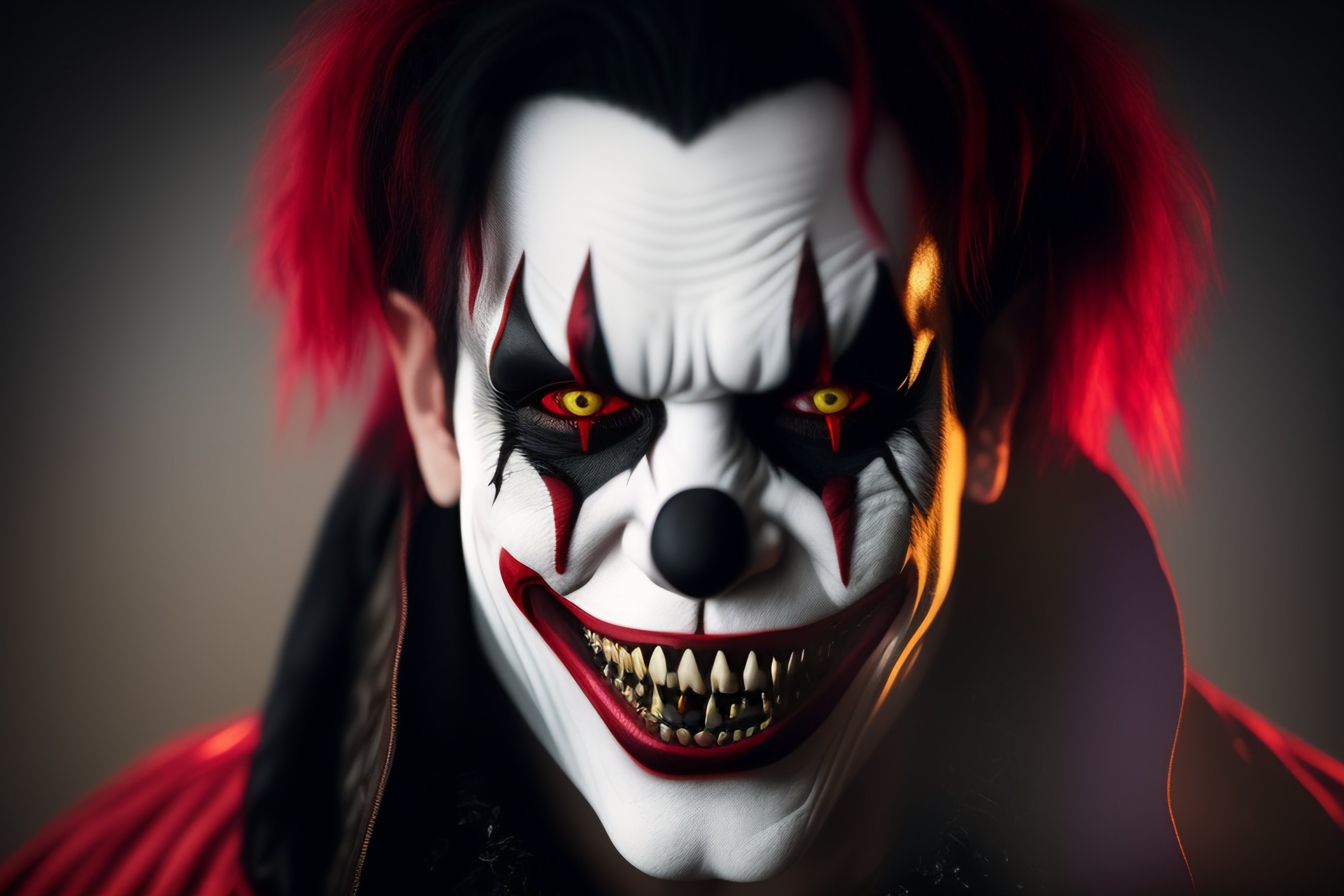 Lexica - Person dressed as a terrifying thin ugly clown with red eyes ...