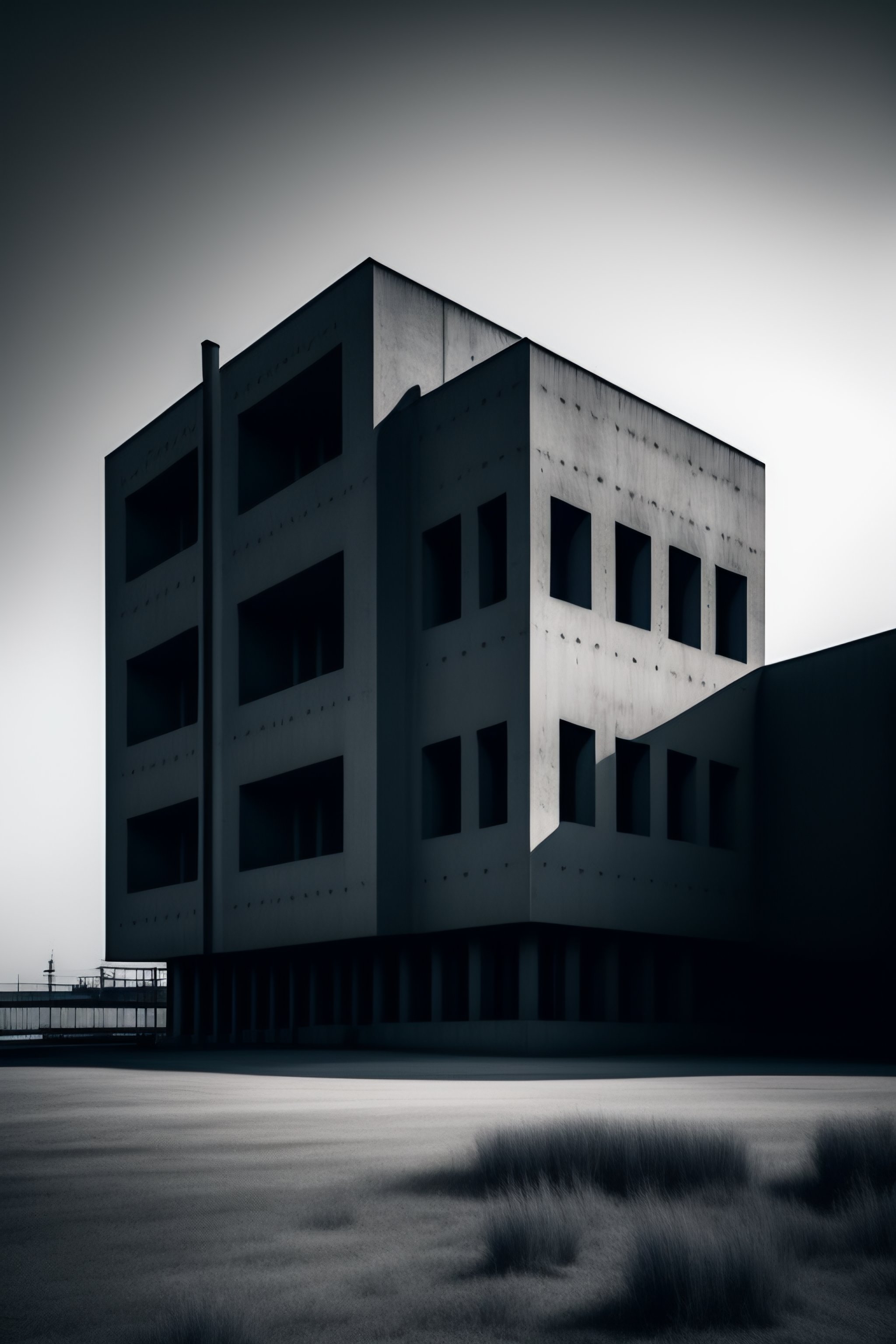 Lexica - Skull shaped brutalism factory building, photography, by ...