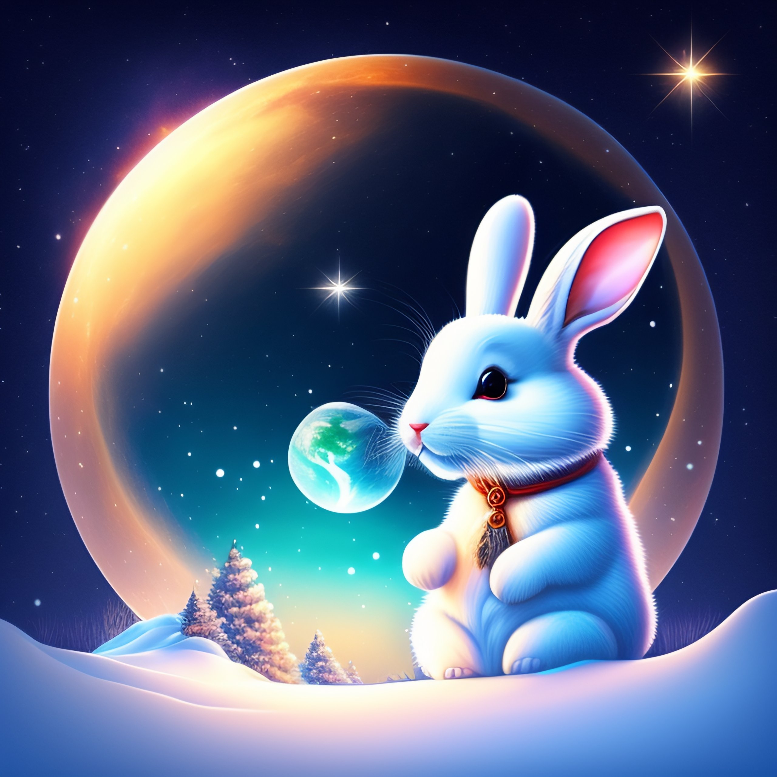 Lexica - Cartoon style, on the snow, a snow-white rabbit, cool and cute ...