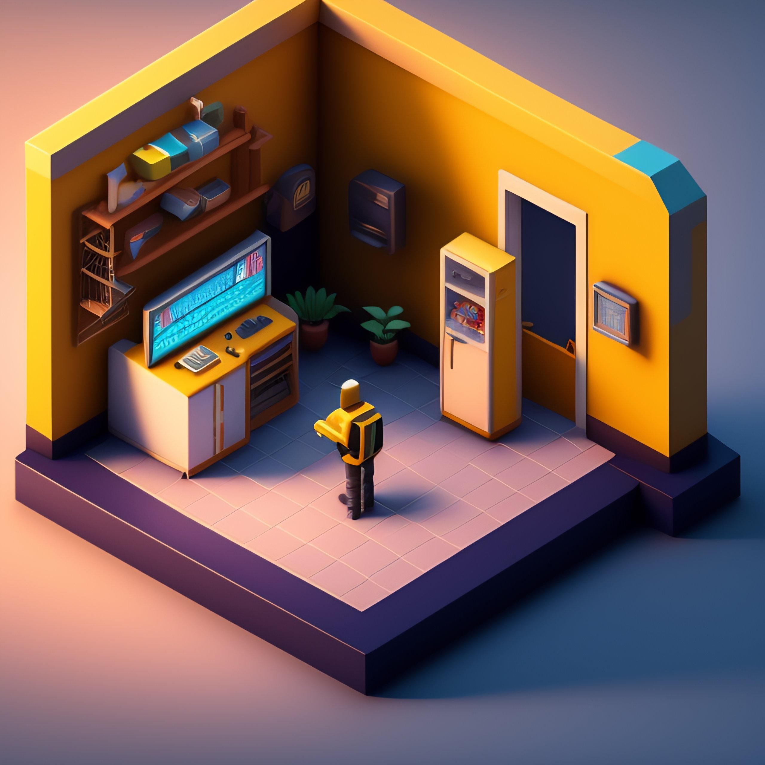 Lexica - Isometric render of a room, under construction, video game ...