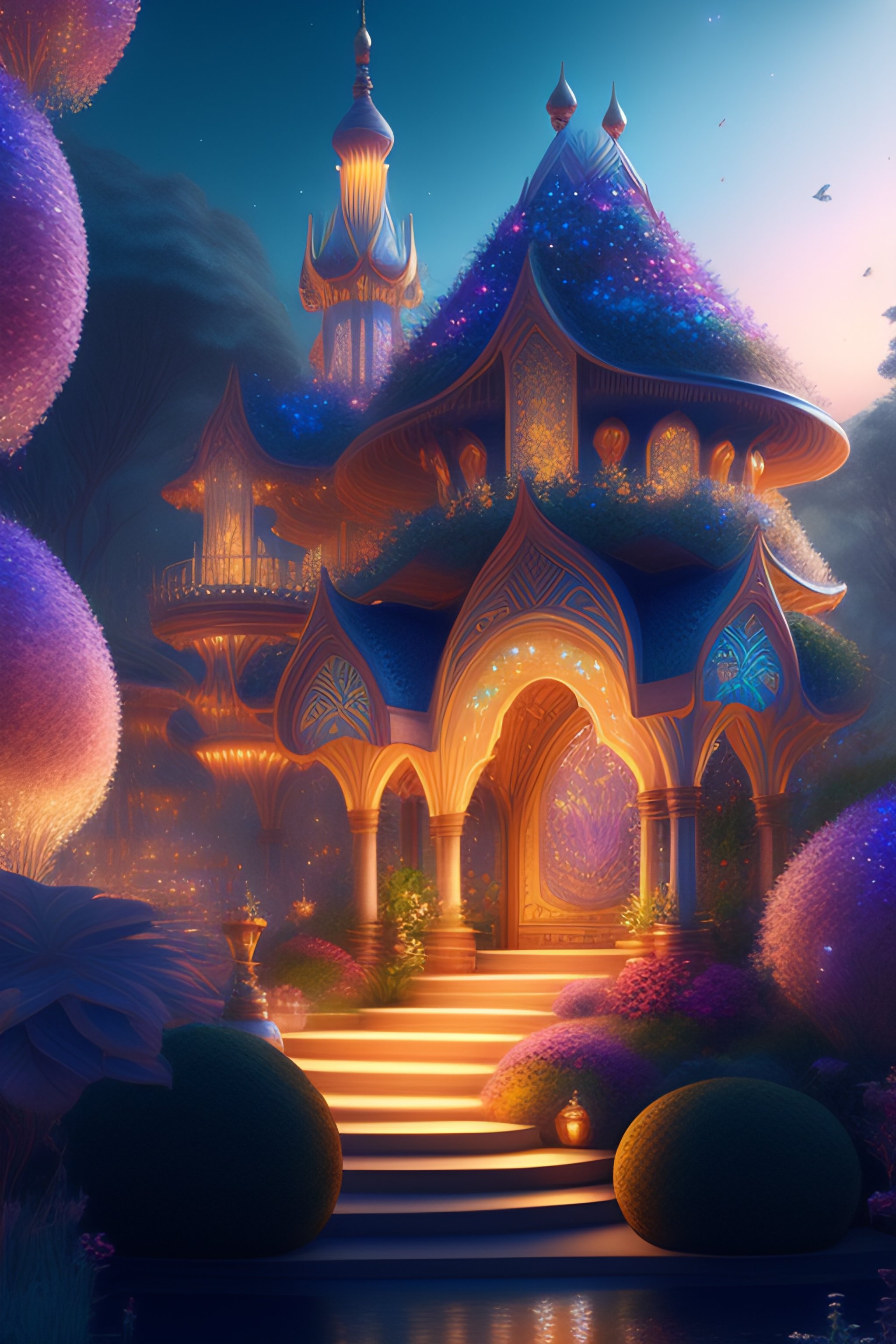 Lexica - Detailed digital illustration of a magic fairy garden city ...
