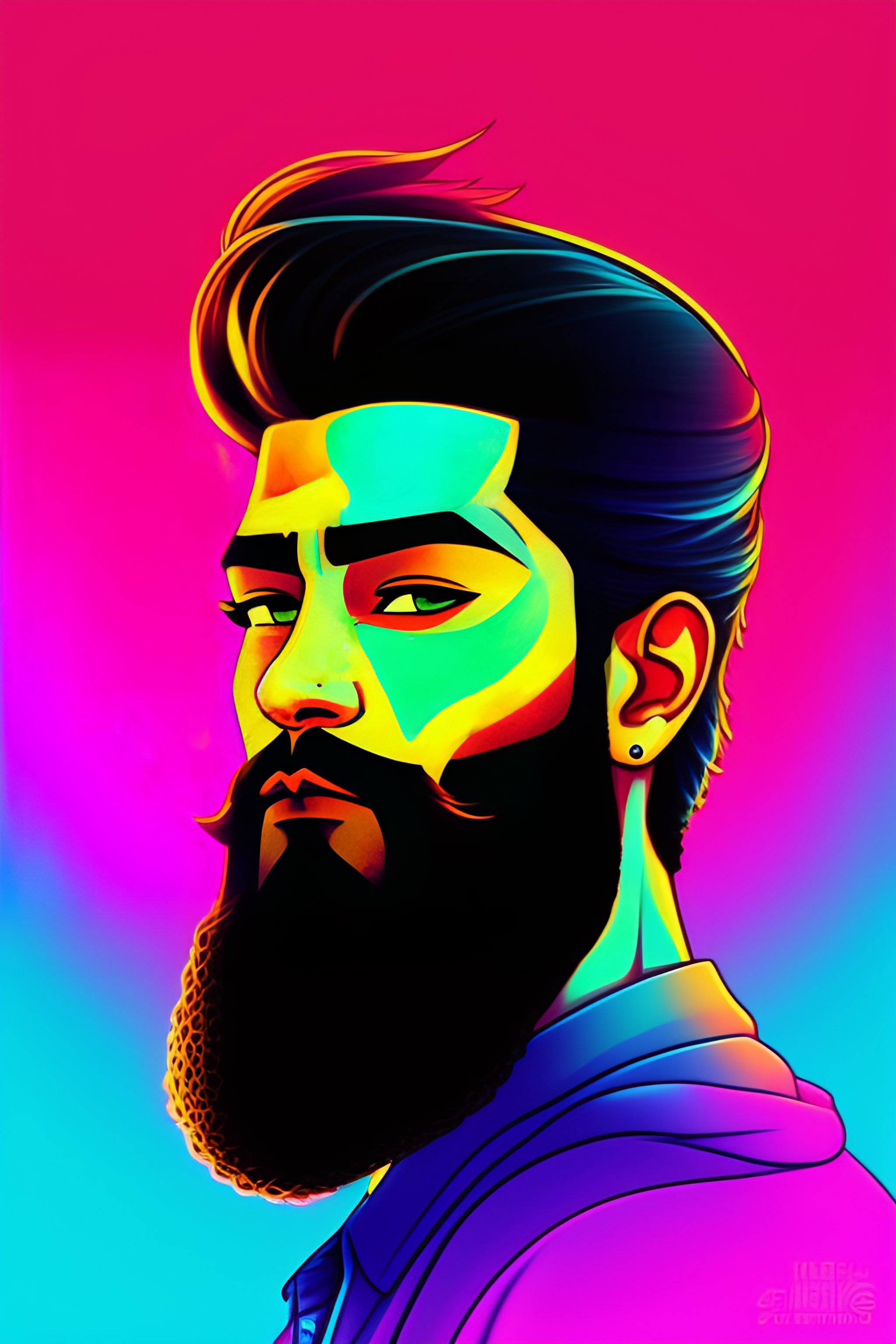Lexica - Headshot of a man with long beard,cel shading, trippy colors ...