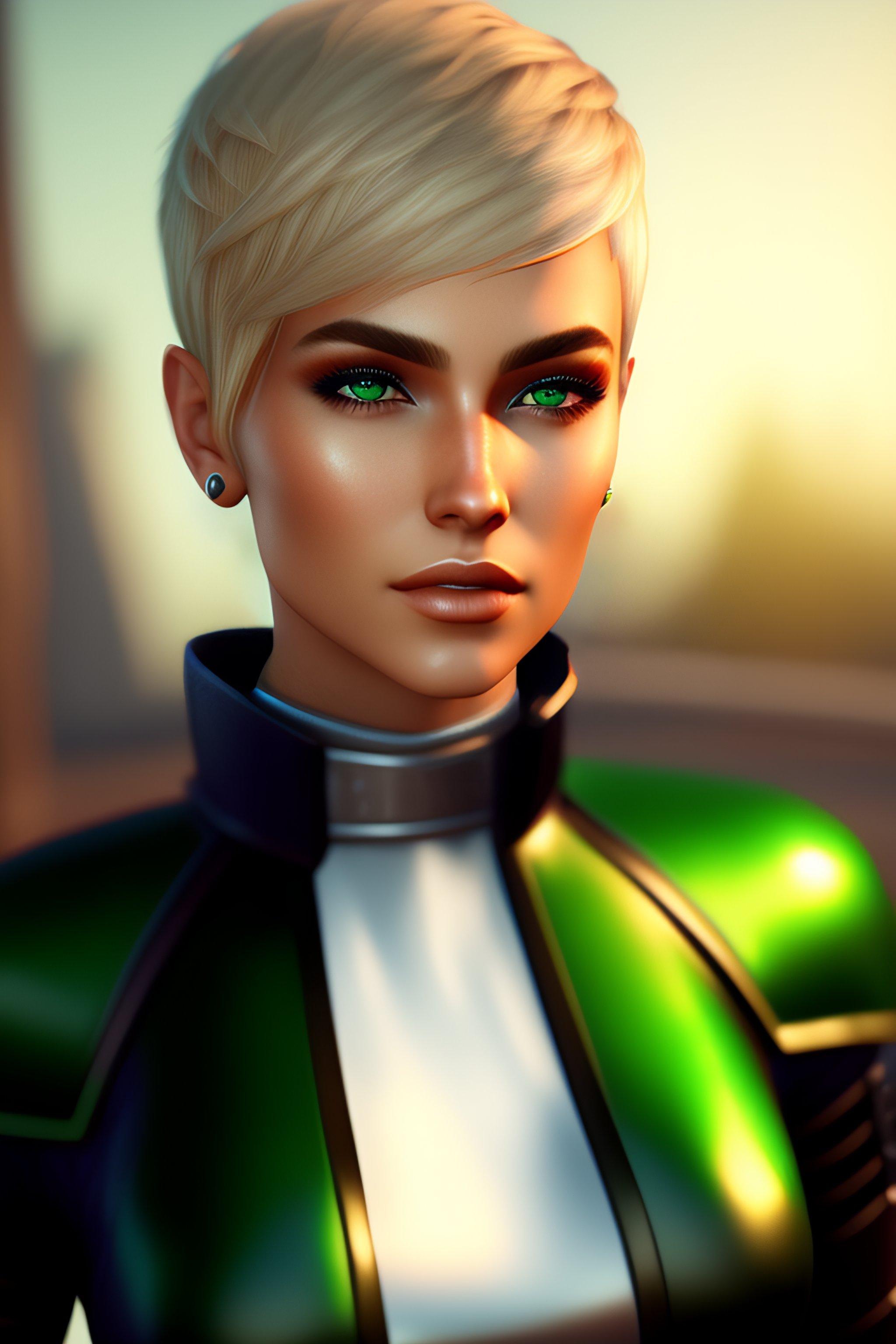 Lexica - Young adult female, leather armour, blonde hair, pixie cut ...