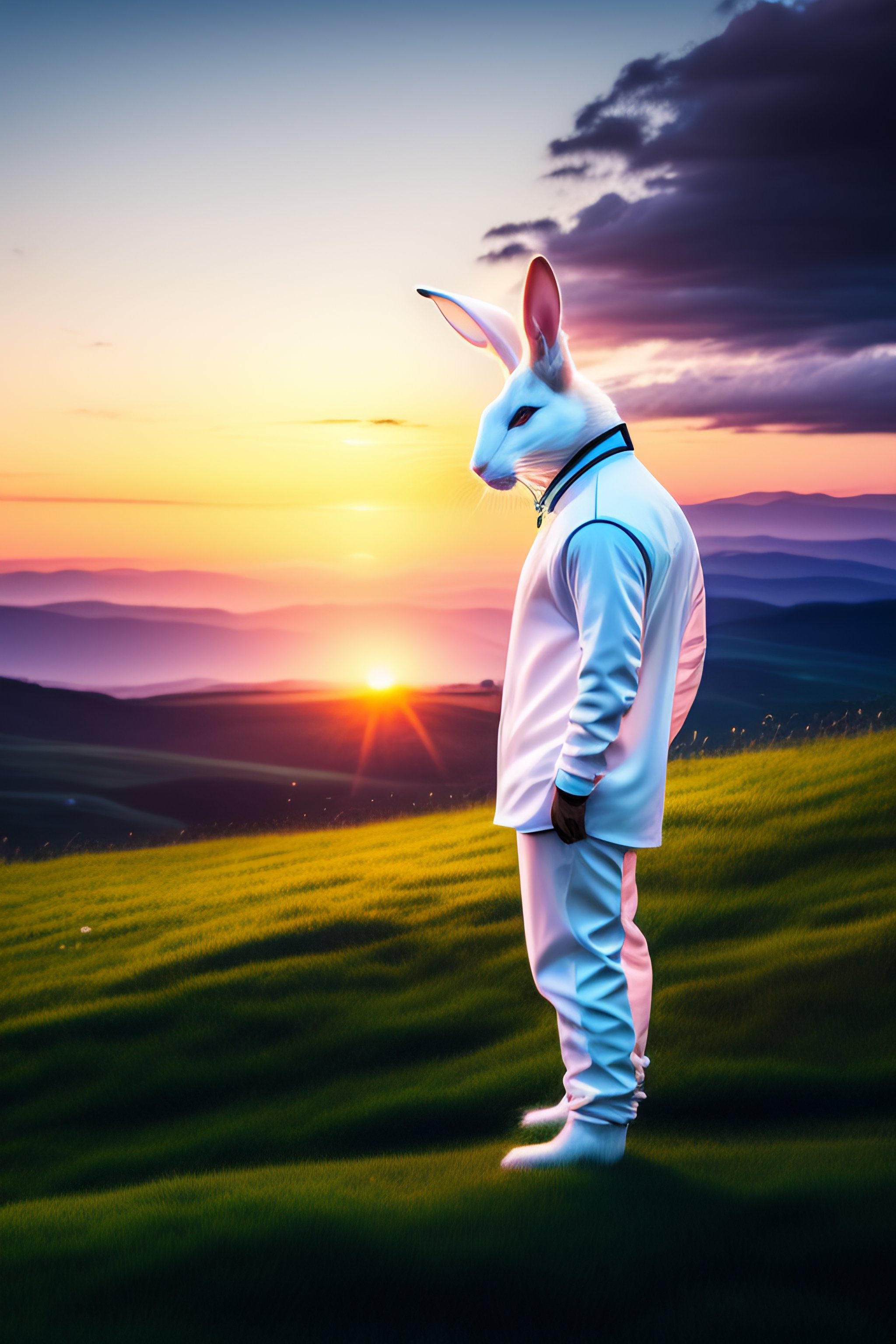 Lexica - Sunset- matrix- beautiful- white rabbit- 8k- floppy ears- half ...