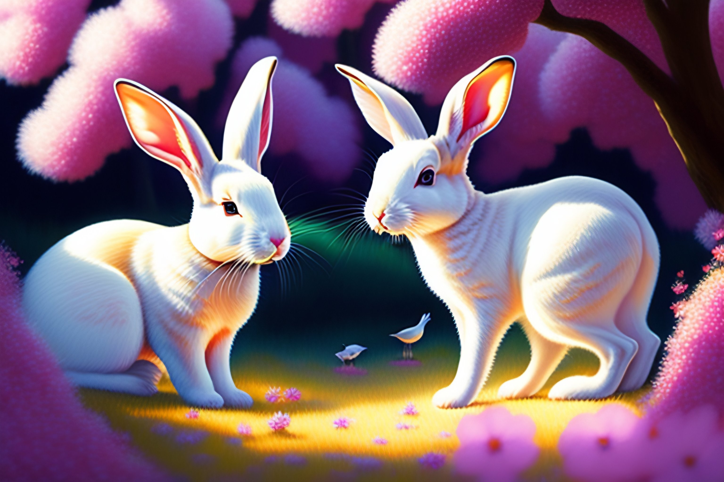 Lexica - Ink on paper portrait of two white bunnies, super realistic ...