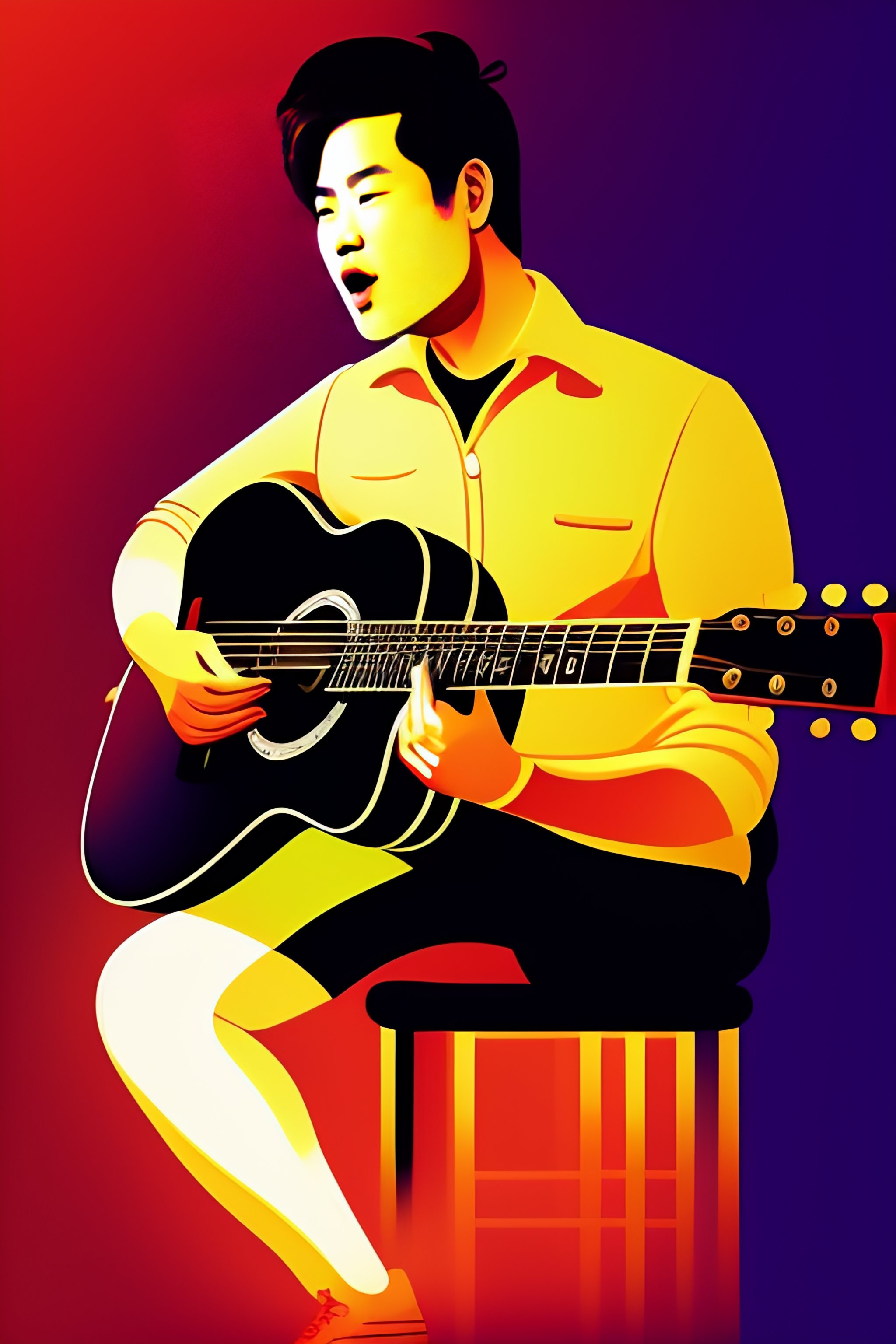 Lexica - Cartoon Type Photo a Taiwanese man playing guitar and singing