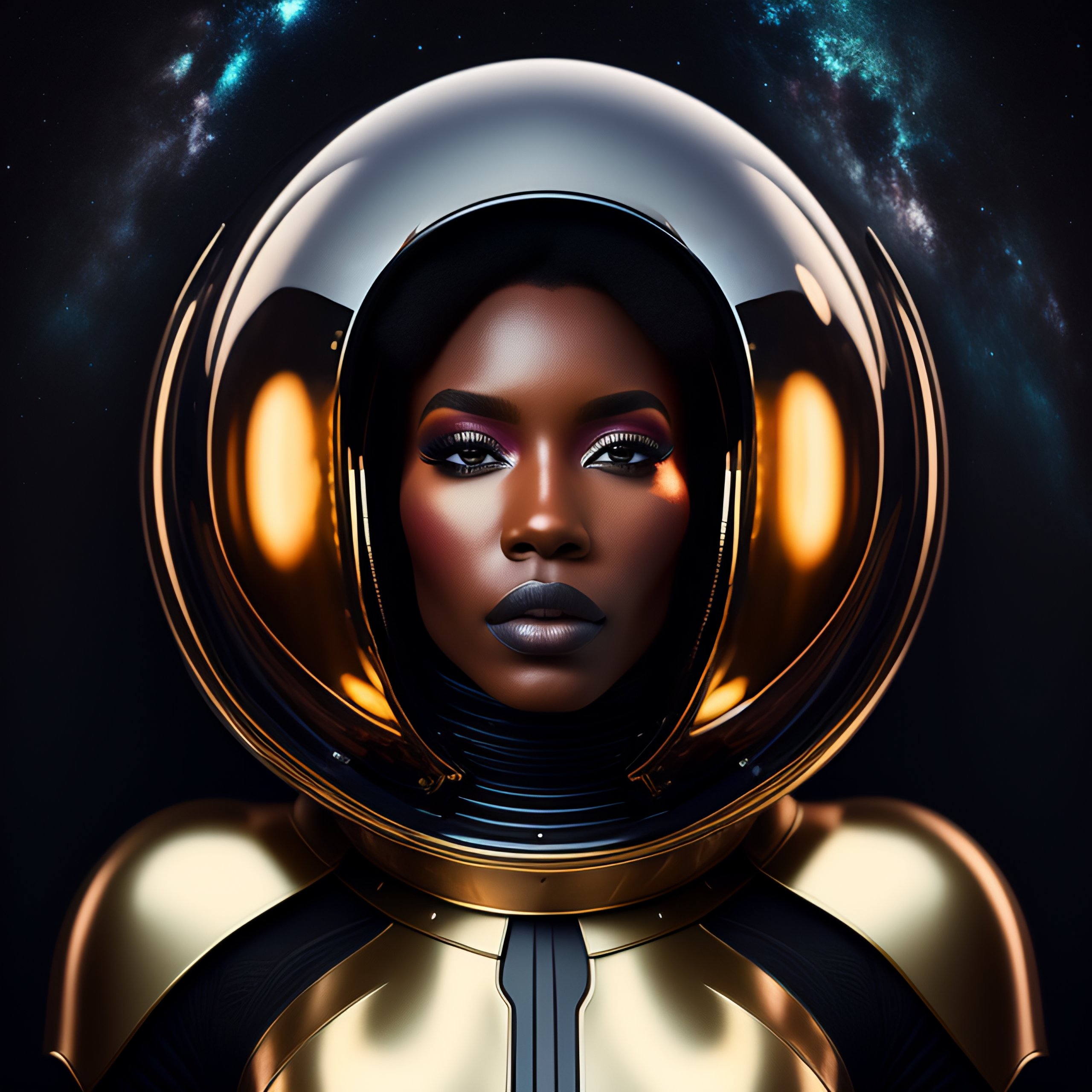 Lexica - Symmetrical portrait photograph of beautiful black alien space ...