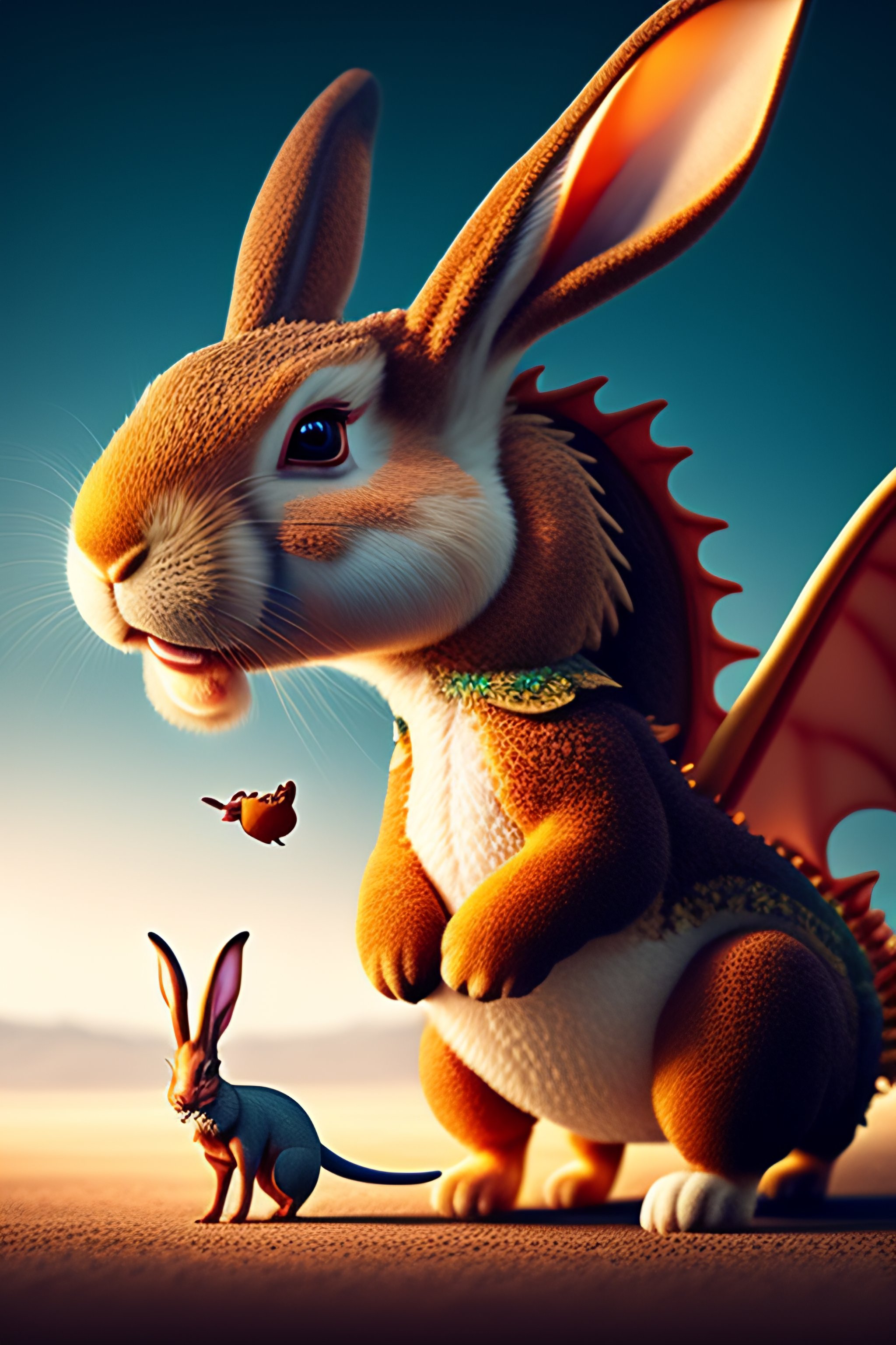 Lexica - Dragon fighting a giant rabbit