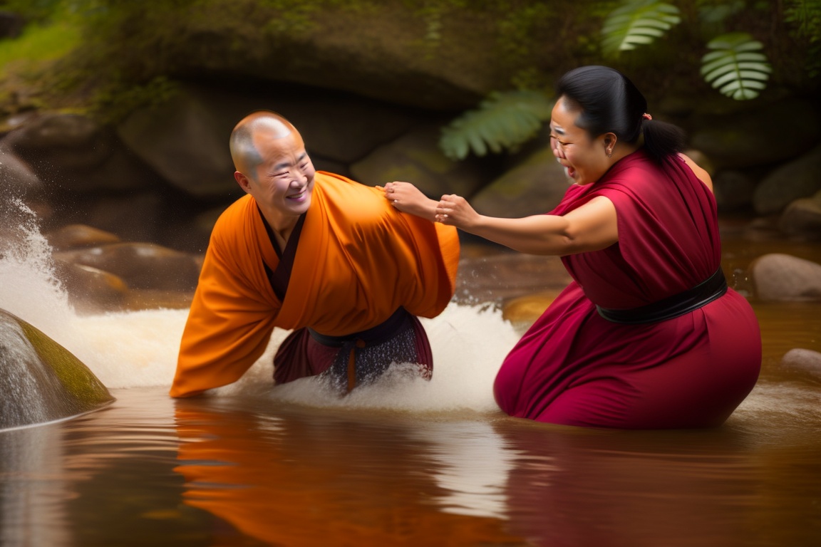 Lexica - The moment when monk Koji comes across the woman struggling to ...