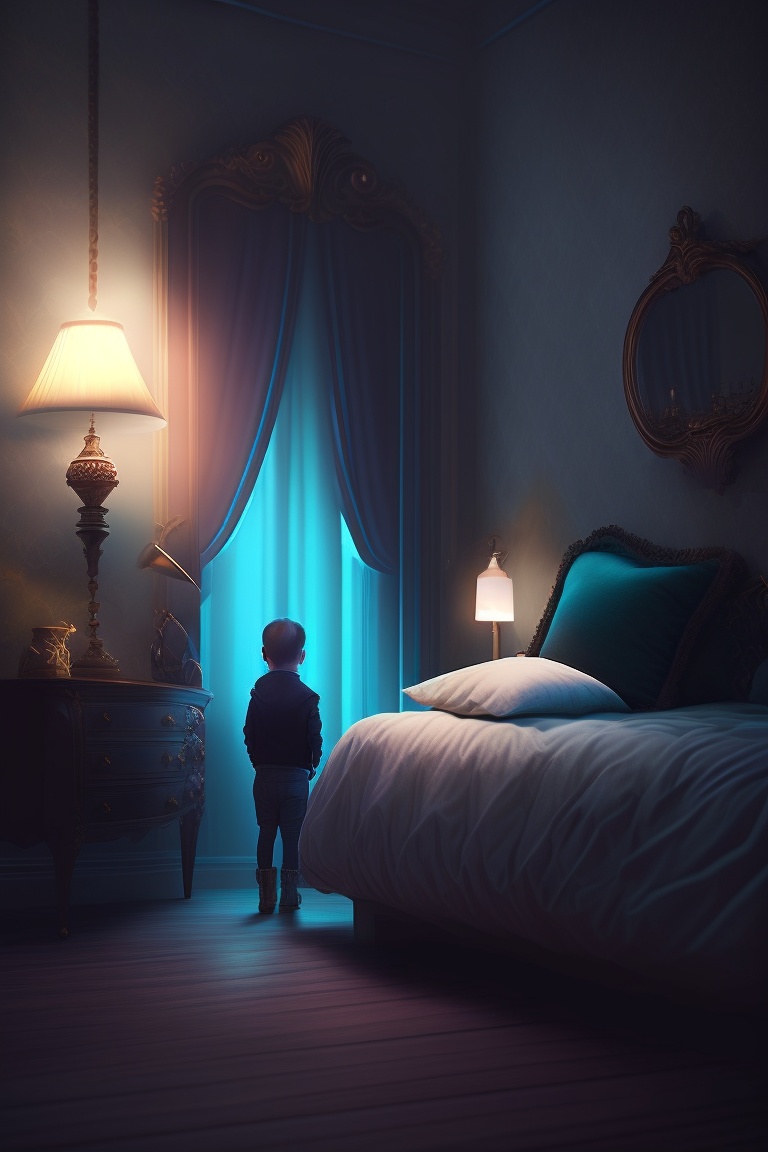 Lexica - Dark bedroom, scared child in bed, ominous monster lurking in ...