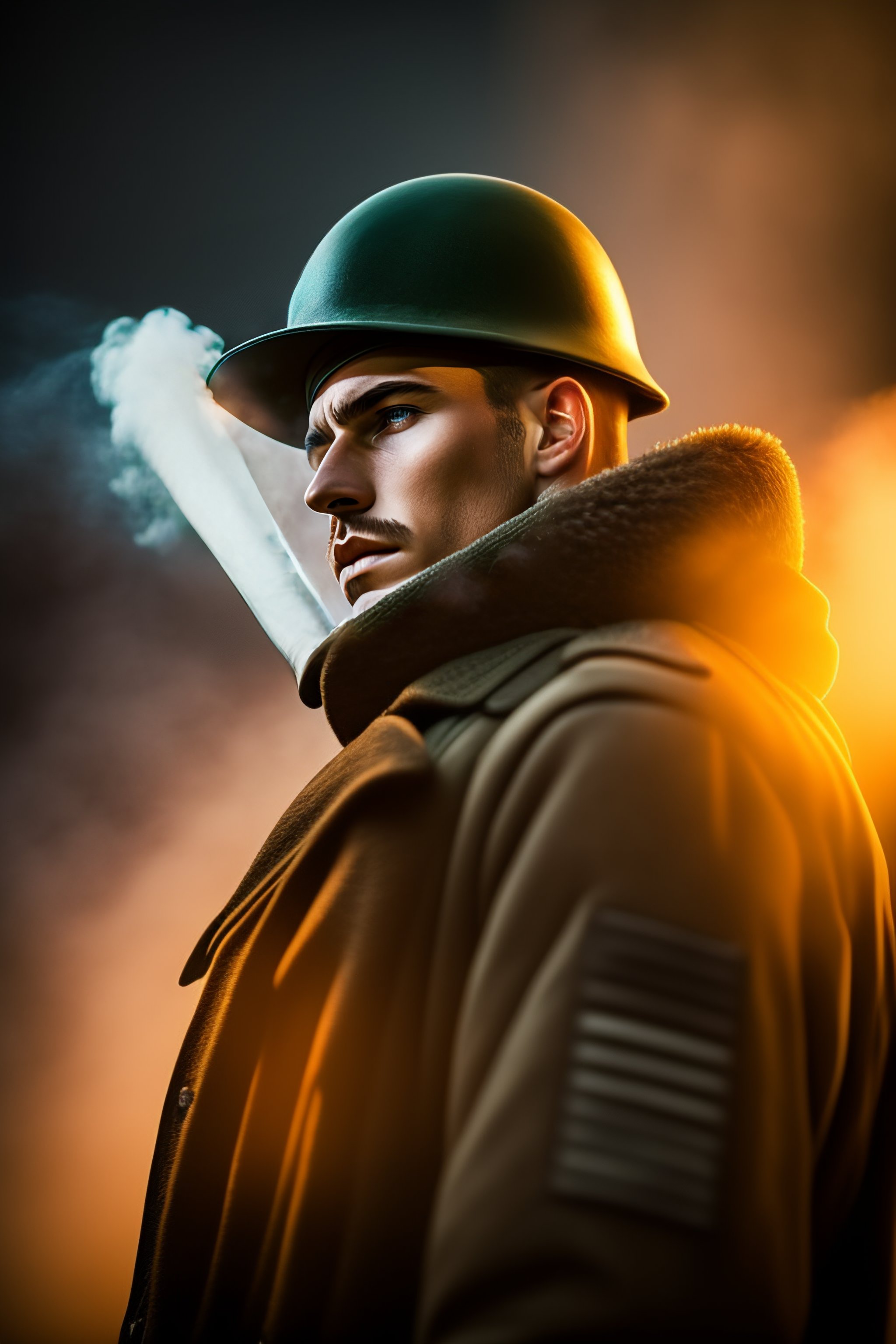Lexica - WwII german soldier, studio light, smoke, sunrise, weapon, 100 ...