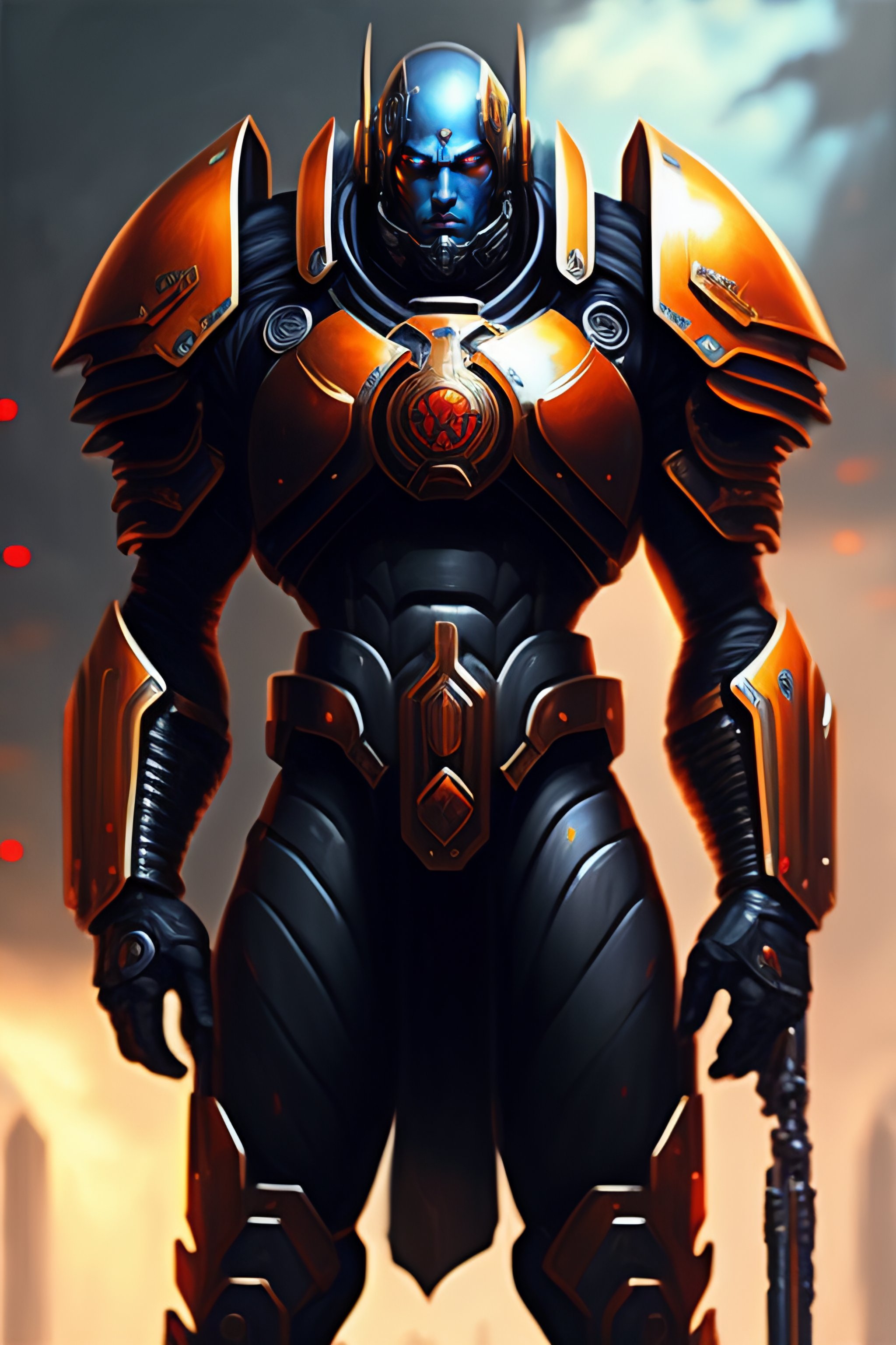 Lexica - Male Cyborg, warhammer 40k, full body shot, half human face ...