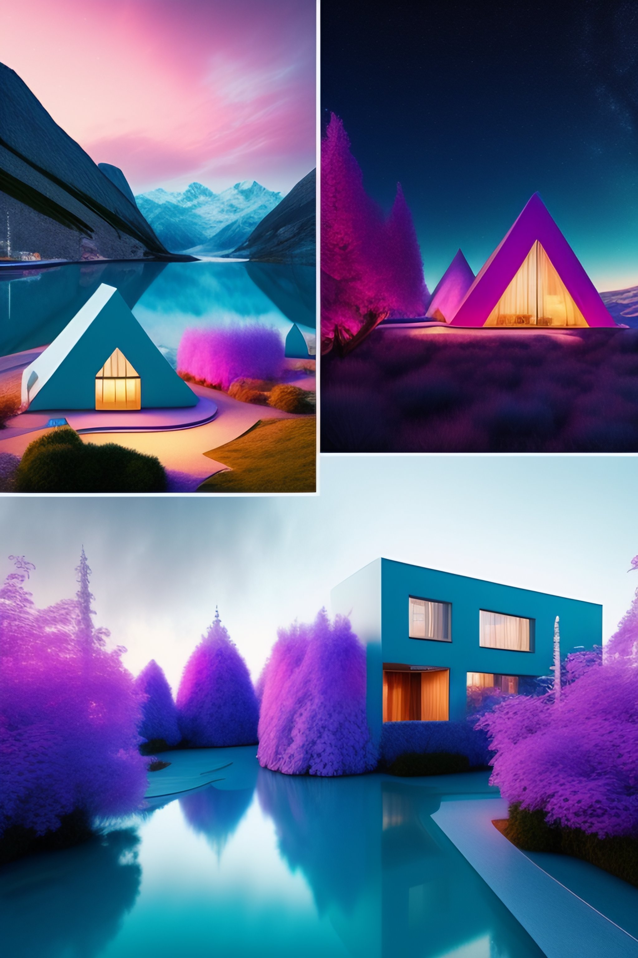 Lexica - Baby blue buildings far above the crystal grove, a magenta ...